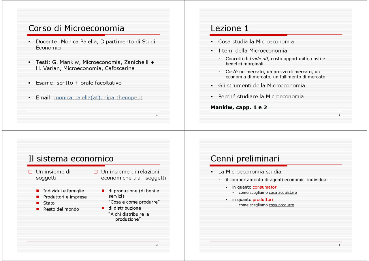 Slideriassunto Micro Intro E Temi Della Microeconomia Docsity