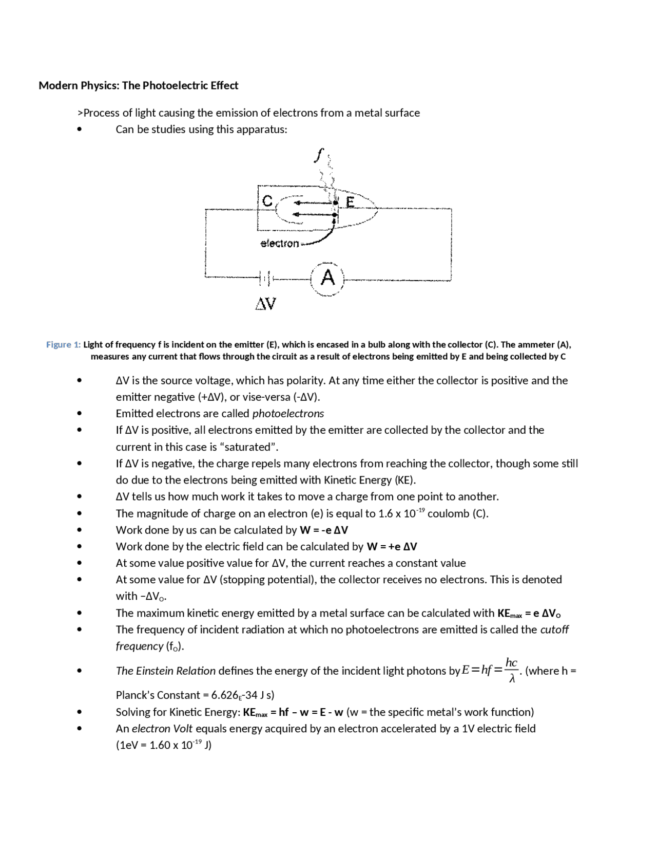 Notes on The Photoelectric Effect - General Physics II with Lab | PHYS ...