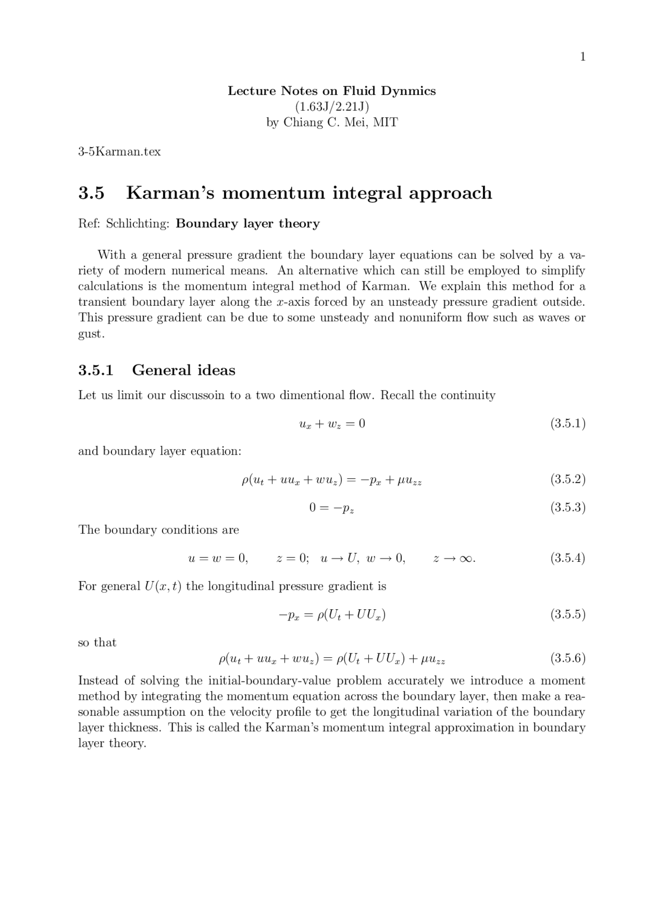 Karman's Momentum Integral Approach - Essay - Fluid Dynamics - Docsity