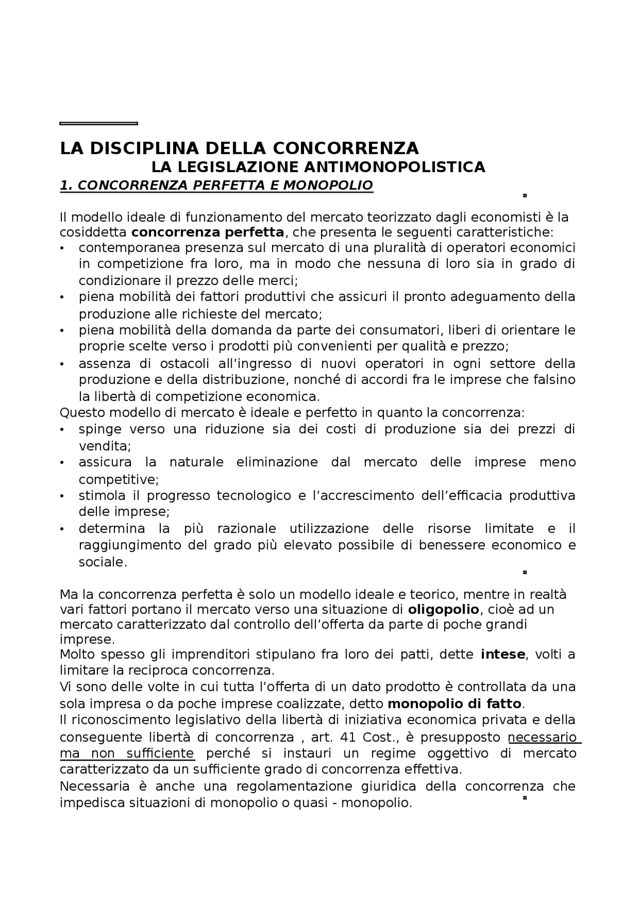 LA DISCIPLINA DELLA CONCORRENZA - Docsity