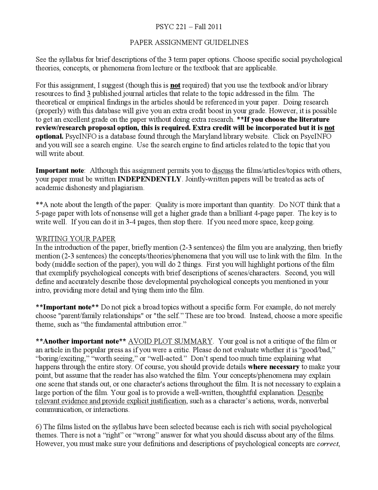 Paper Assignment Guidelines - Social Psychology | PSYC 221 | Lecture ...