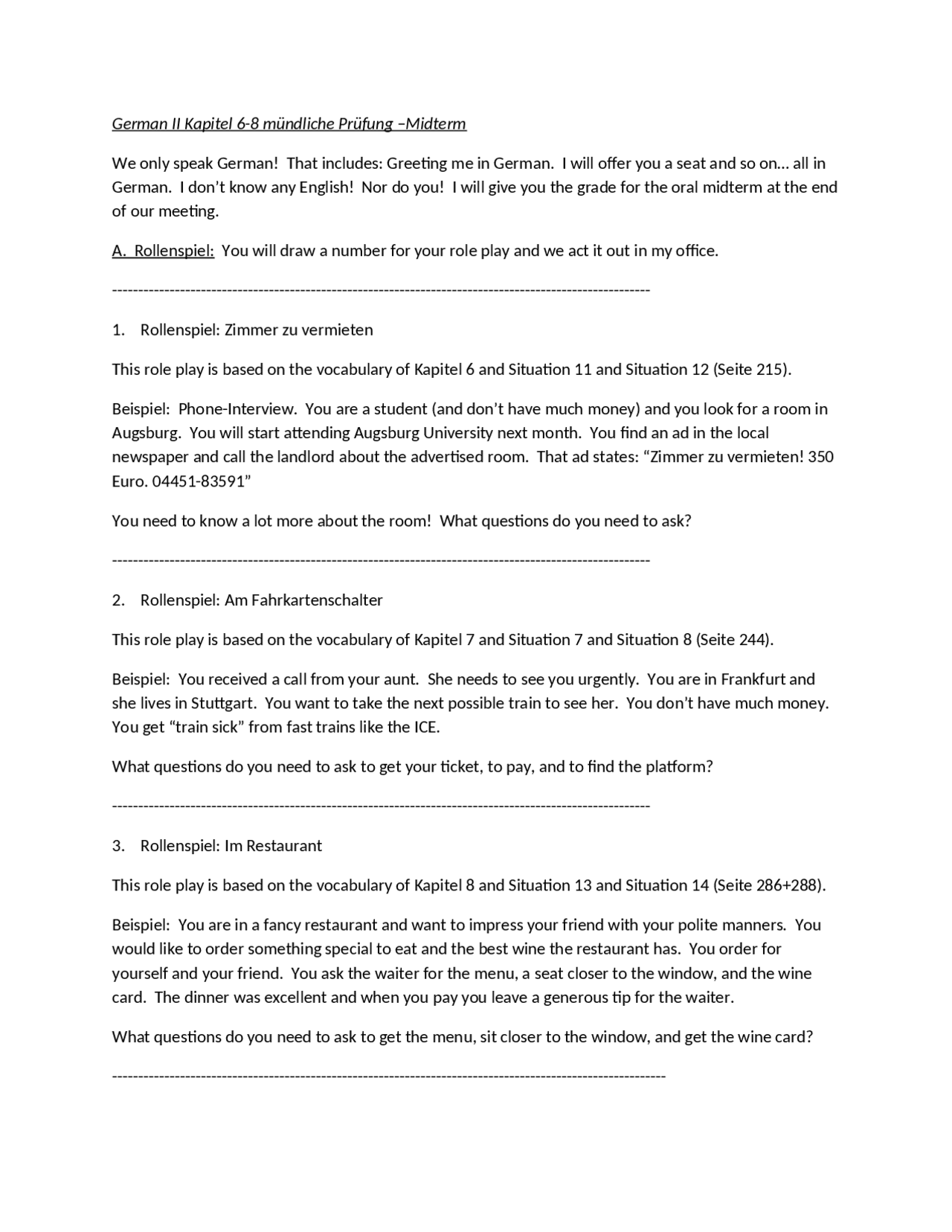 Sample Midterm Outline - German II | FLG 1123 - Docsity