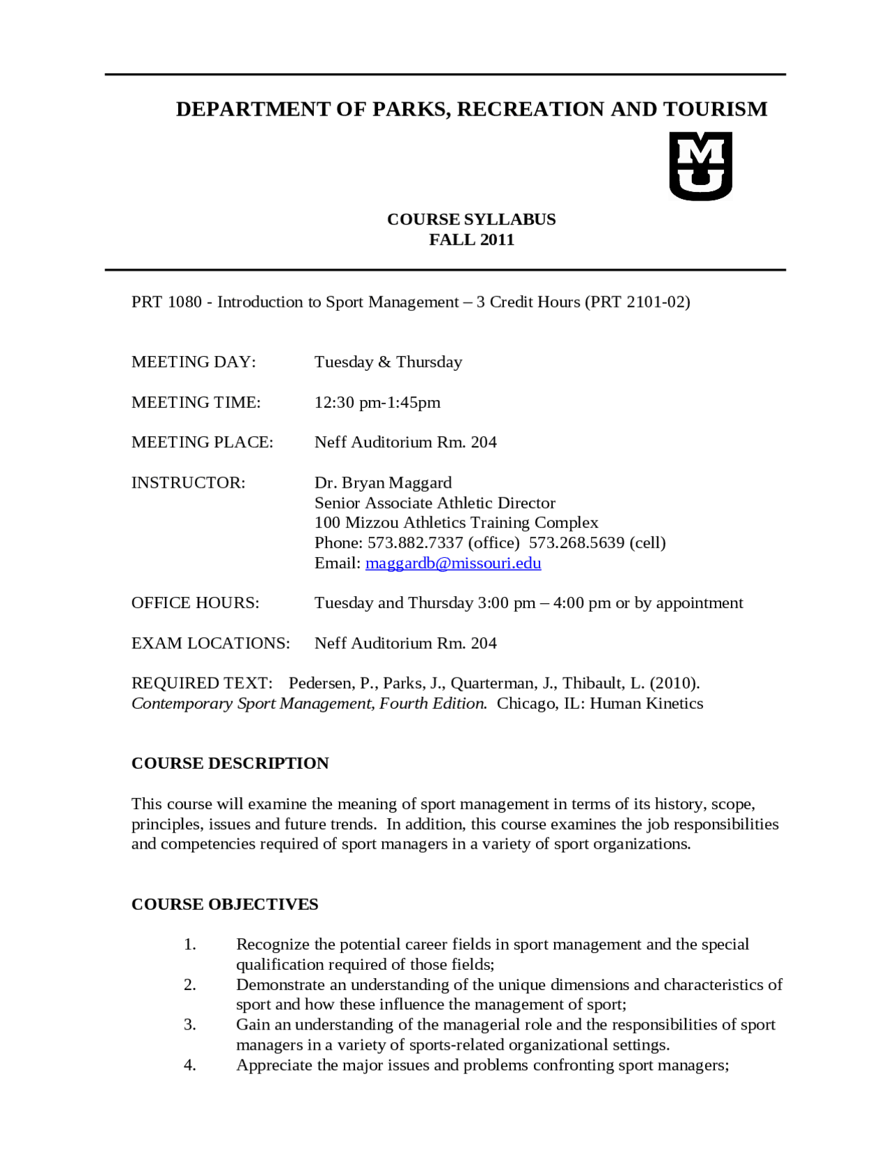 Sports Management Syllabus - Study Material | P_R_TR 1080 - Docsity