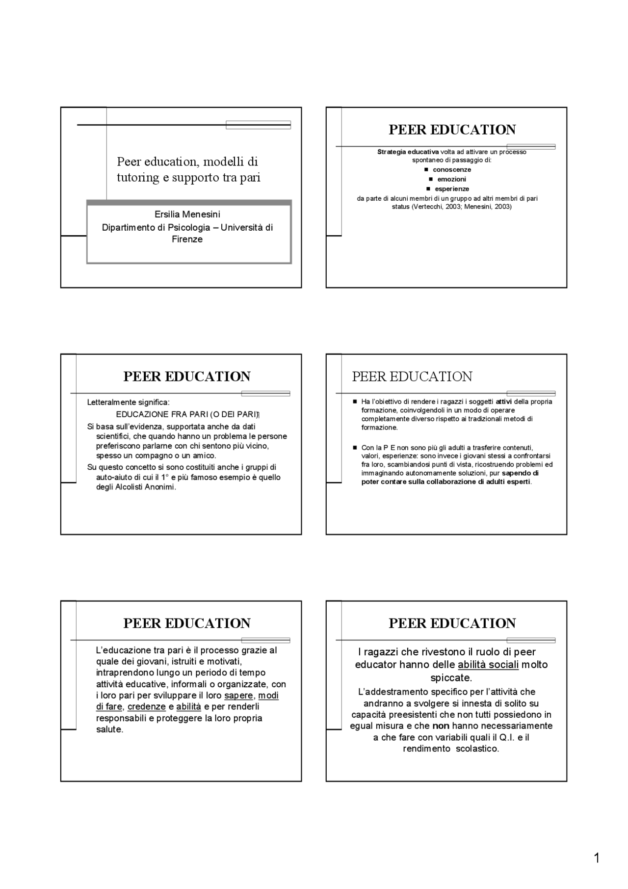 Peer education e peer support | Notes de Neuropsicologia | Docsity