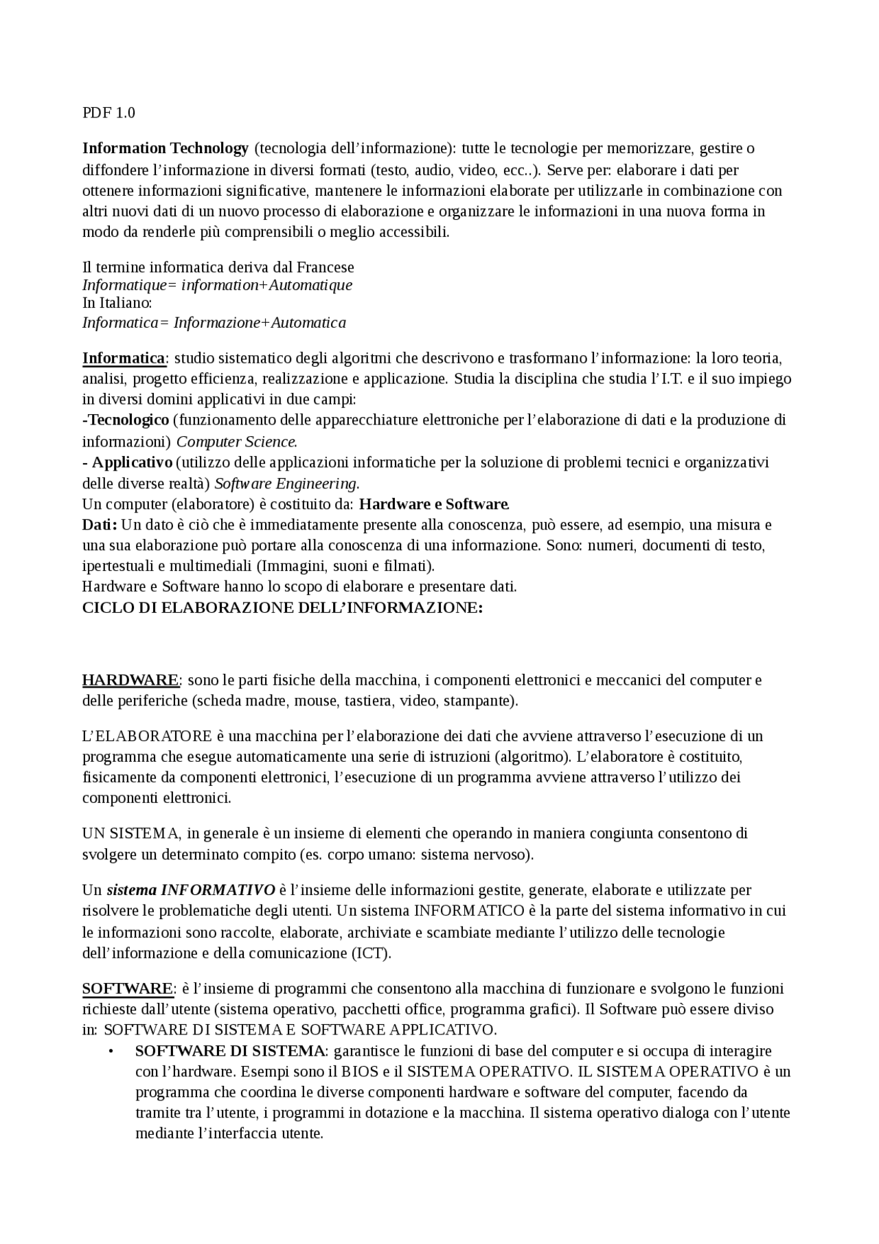 Riassunto Informatica Docsity