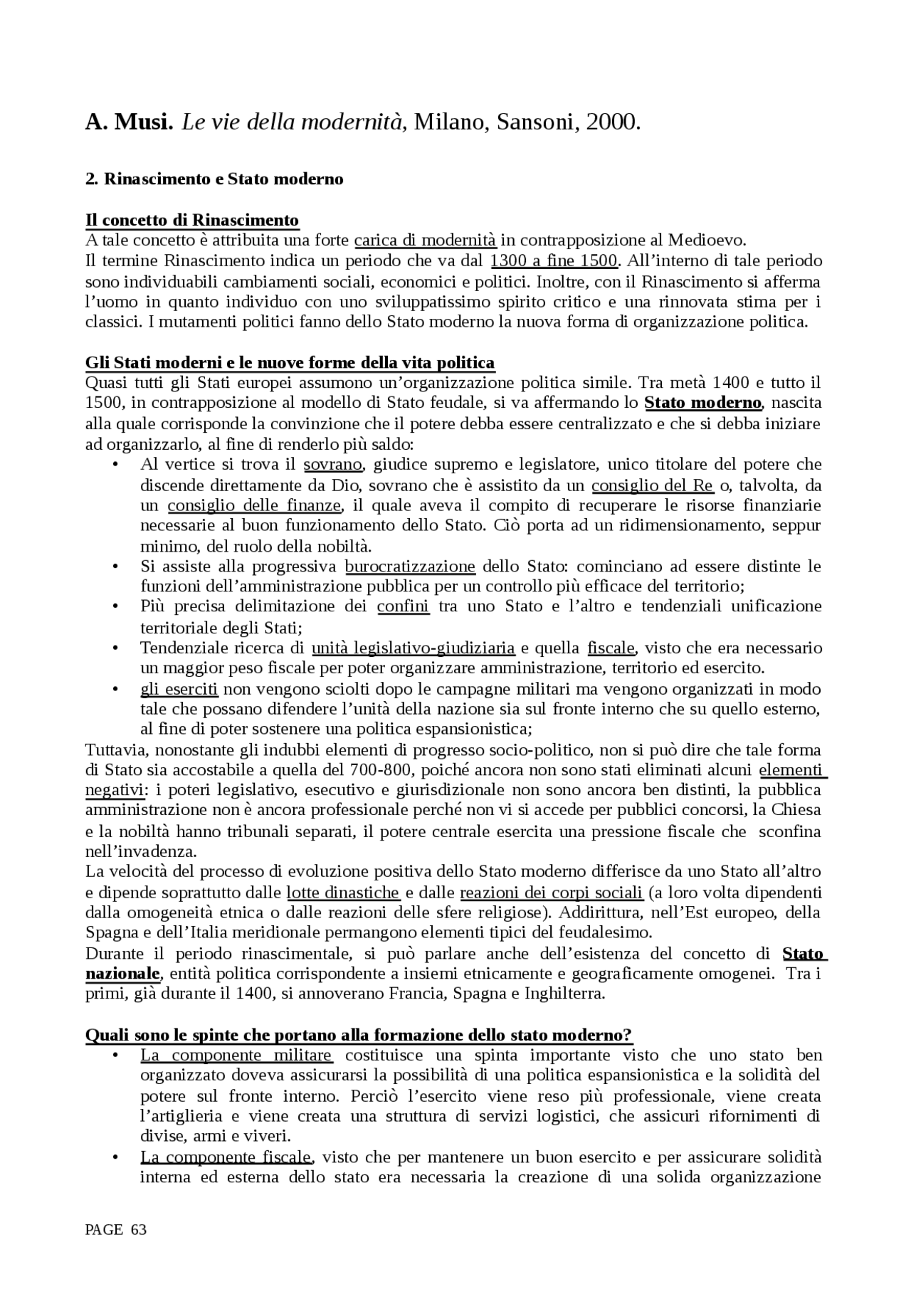 Le Vie Delle Modernità Riassunto Storia A Musi Docsity