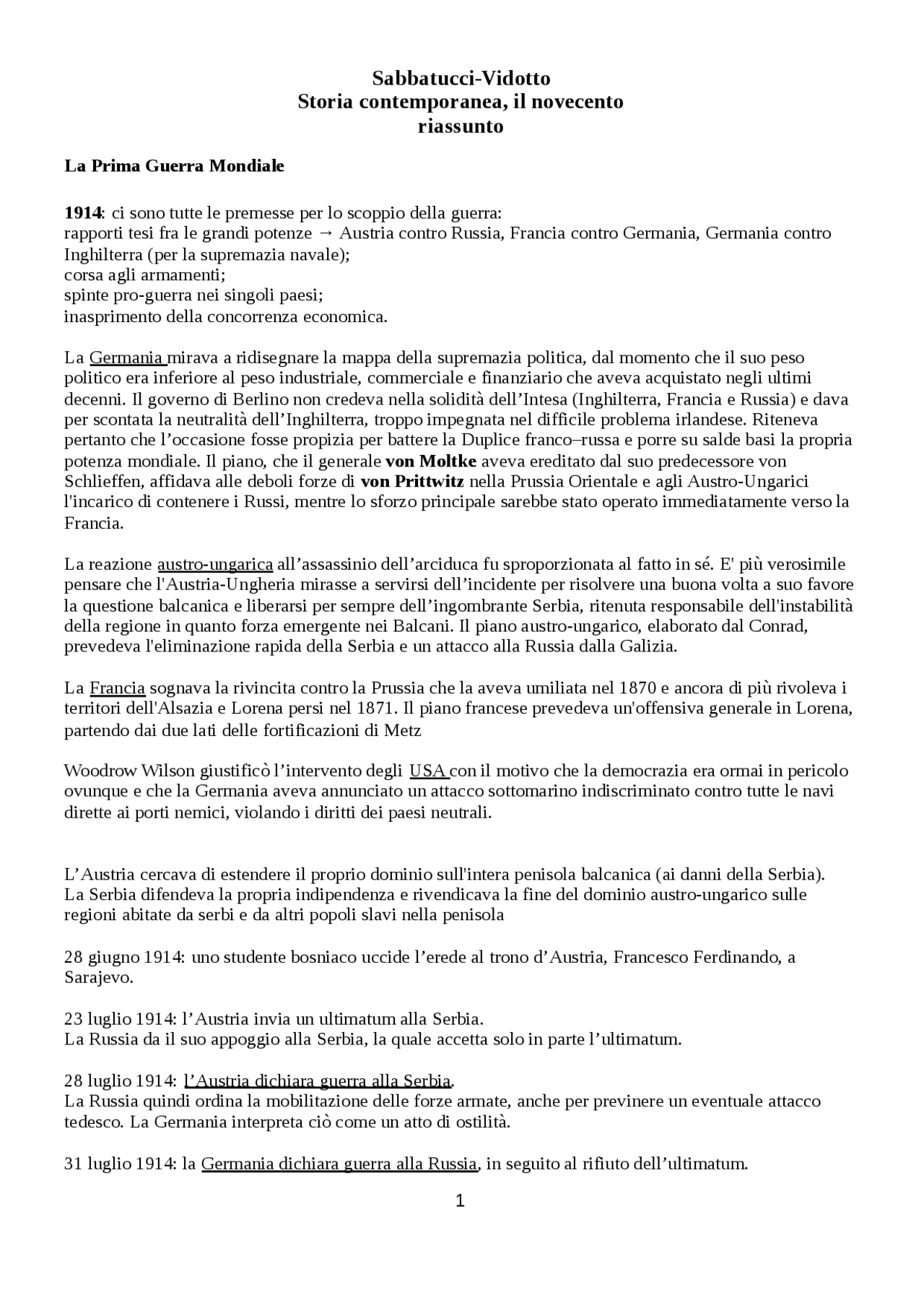 Sabatucci Vidotto Riassunto Docsity
