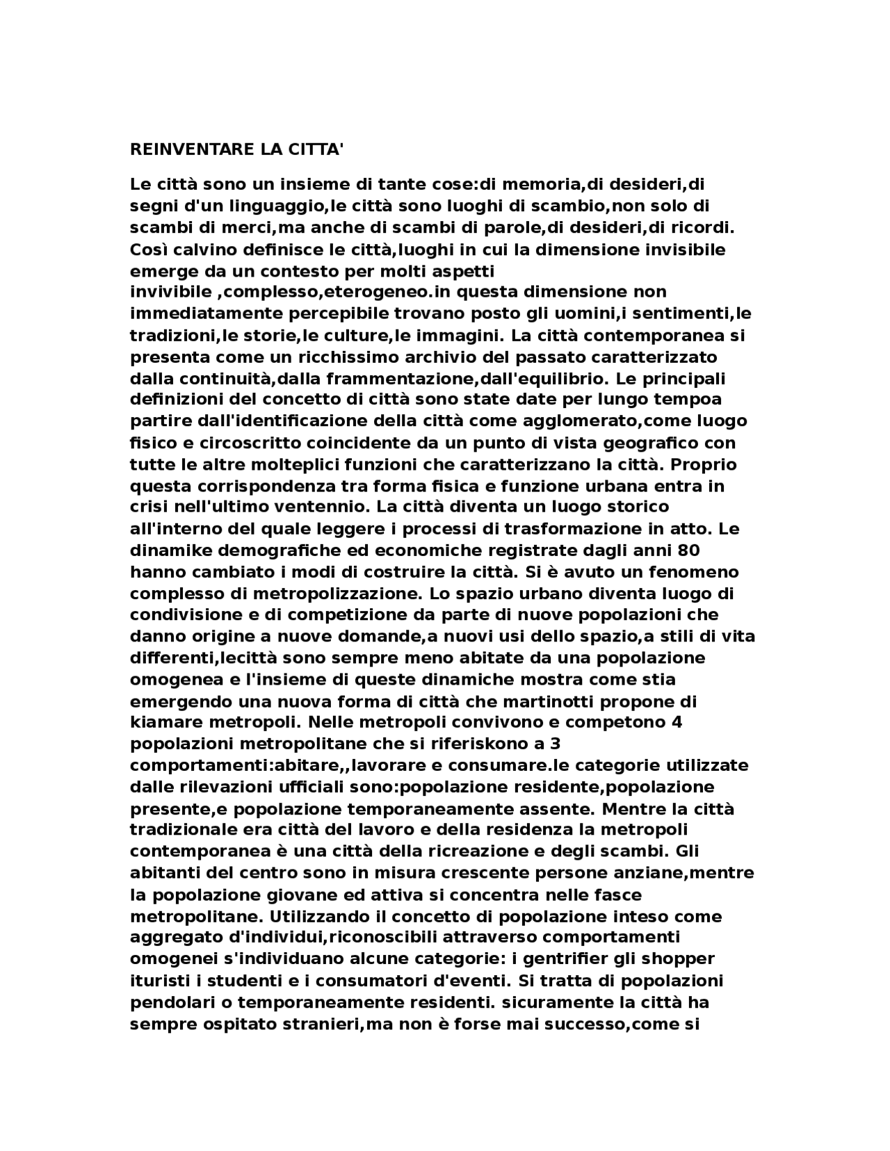 Reinventare La Città Docsity