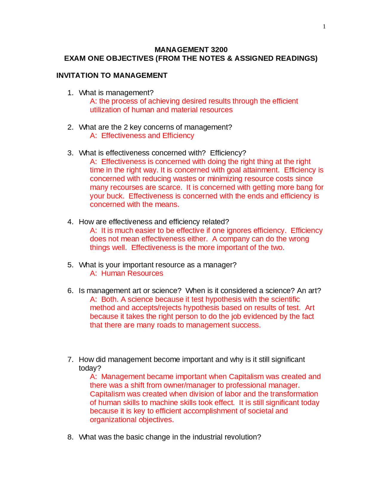88 Questions On Principles Of Management With Solution Mgt 3200