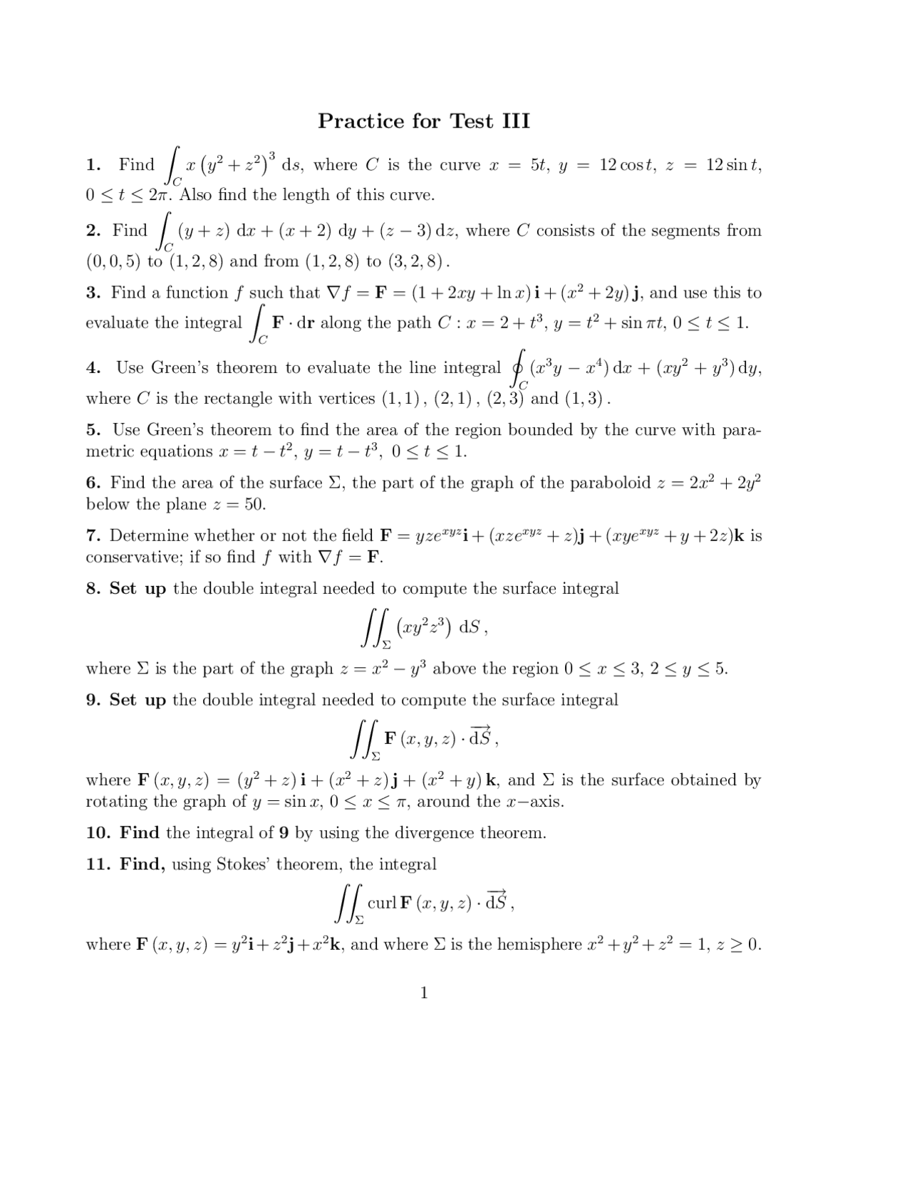 11 Questions On Multidimensional Calculus Math 2057 Docsity
