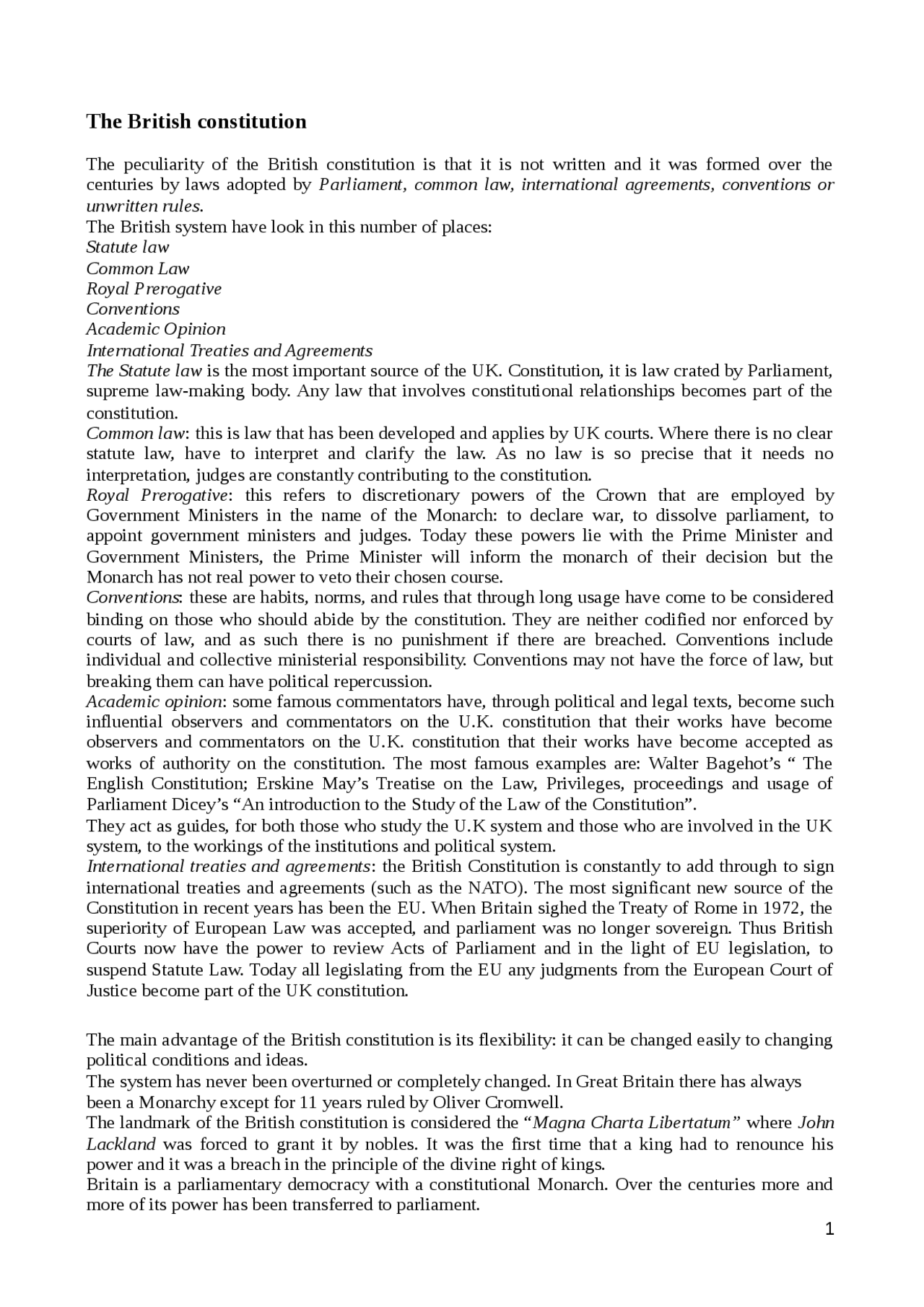 The British constitution - Docsity