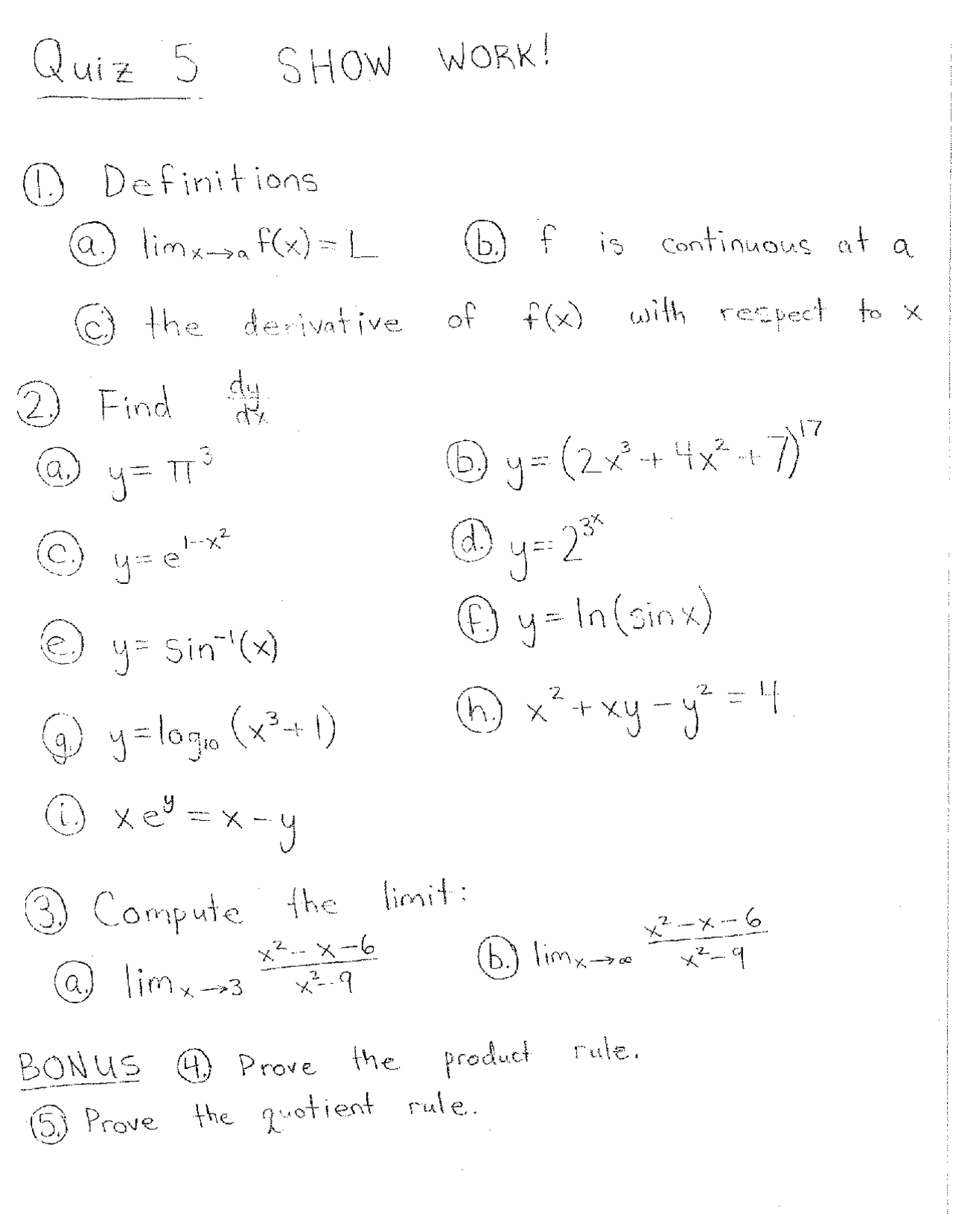 Solved Quiz 5 Analytical Geometry And Calculus Math 1550 Docsity
