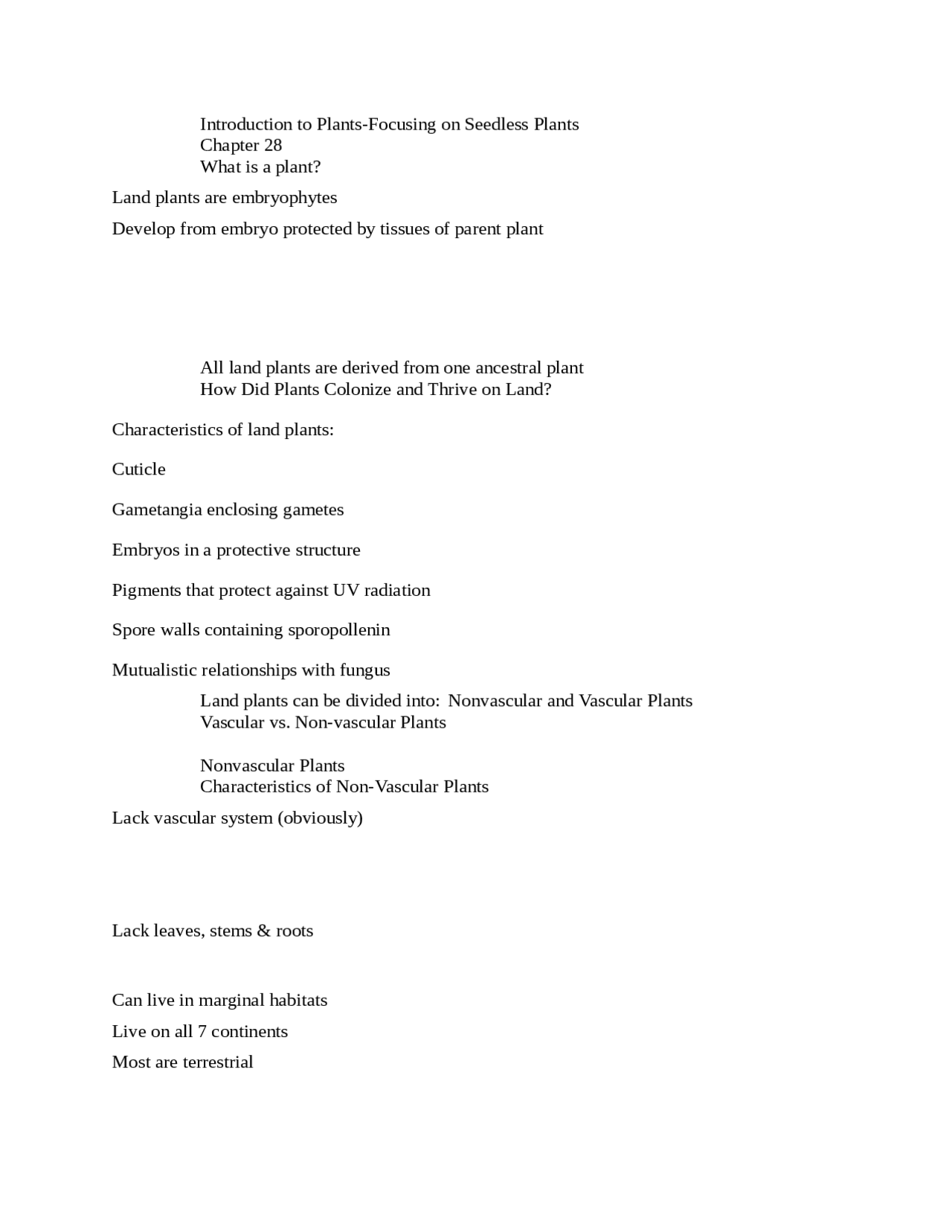 Introduction to plants - Principles of Biology II | BIOL 1108K - Docsity