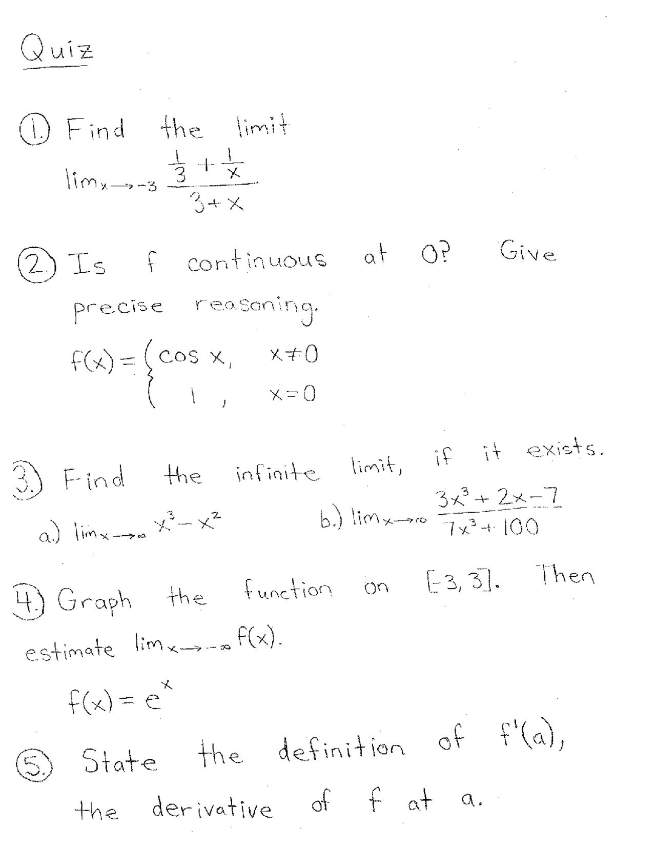 Quiz With Solutions Analytical Geometry And Calculus Math 1550