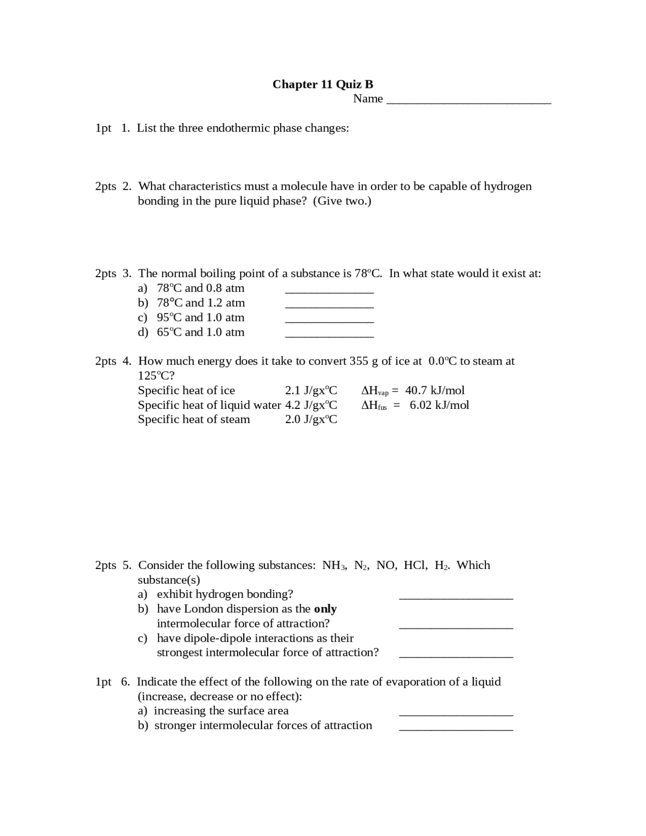 Chapter 11 Quiz B: Chemistry Exercises and Questions | Quizzes ...