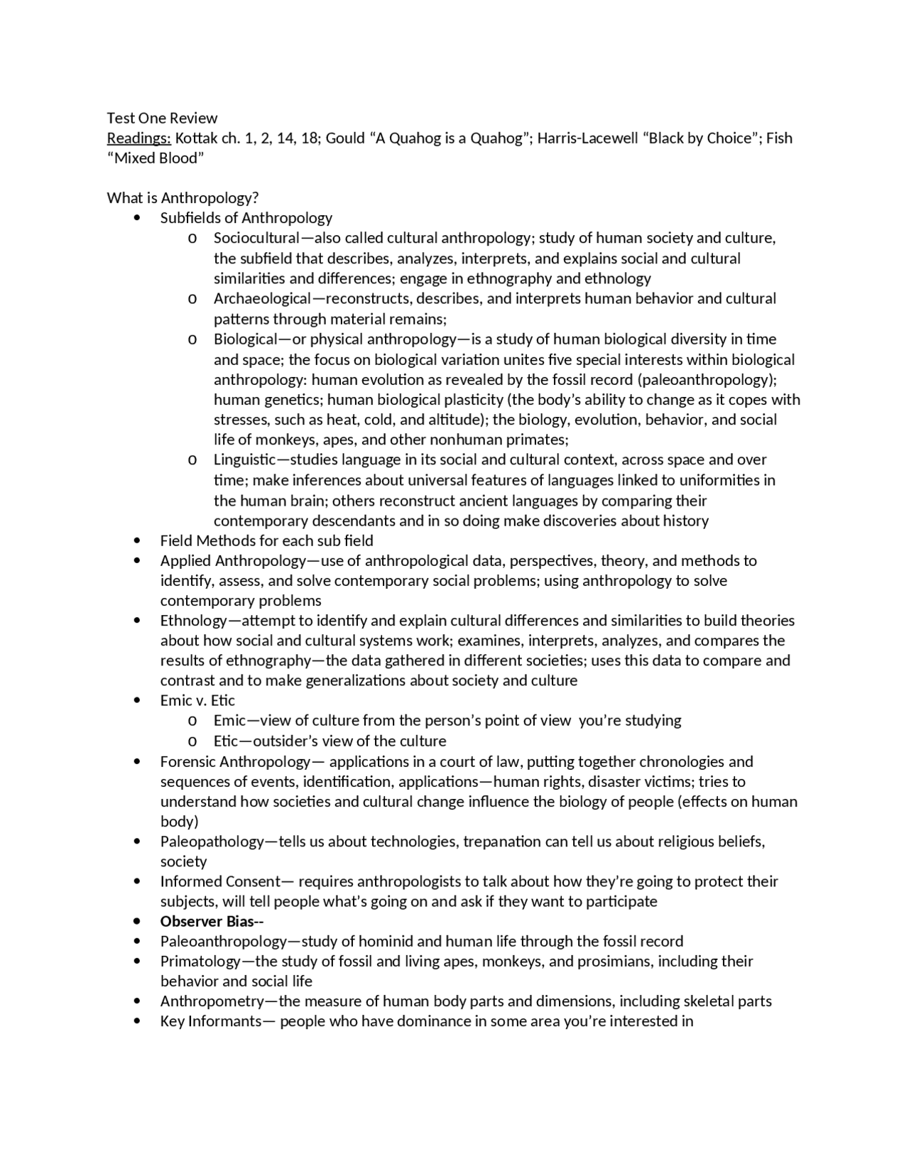 What Is Anthropology Test Review Anth 1102 Docsity