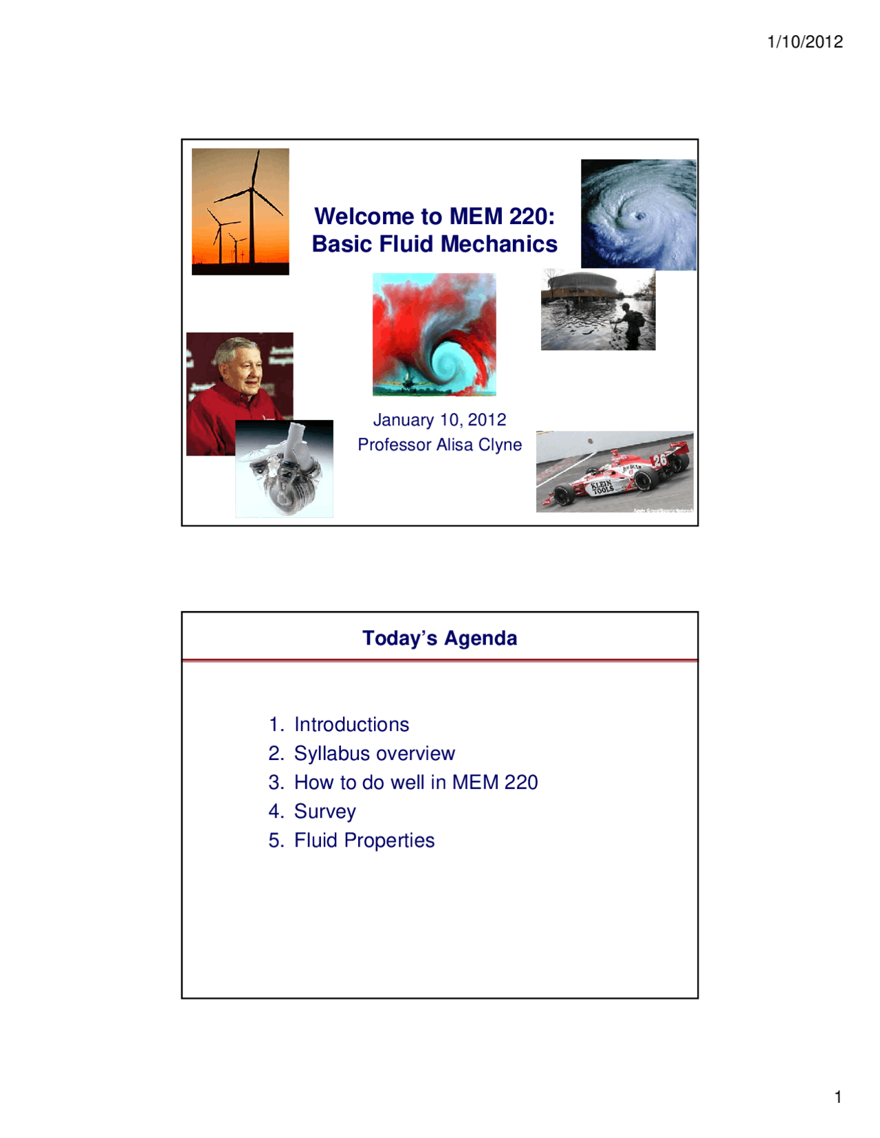 Introduction to Basic Fluid Mechanics - Lecture Slides | MEM 220 - Docsity