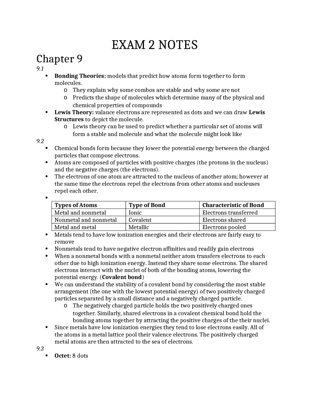 Exam 2 Notes Chemistry Fundamentals I Chem 131 Docsity