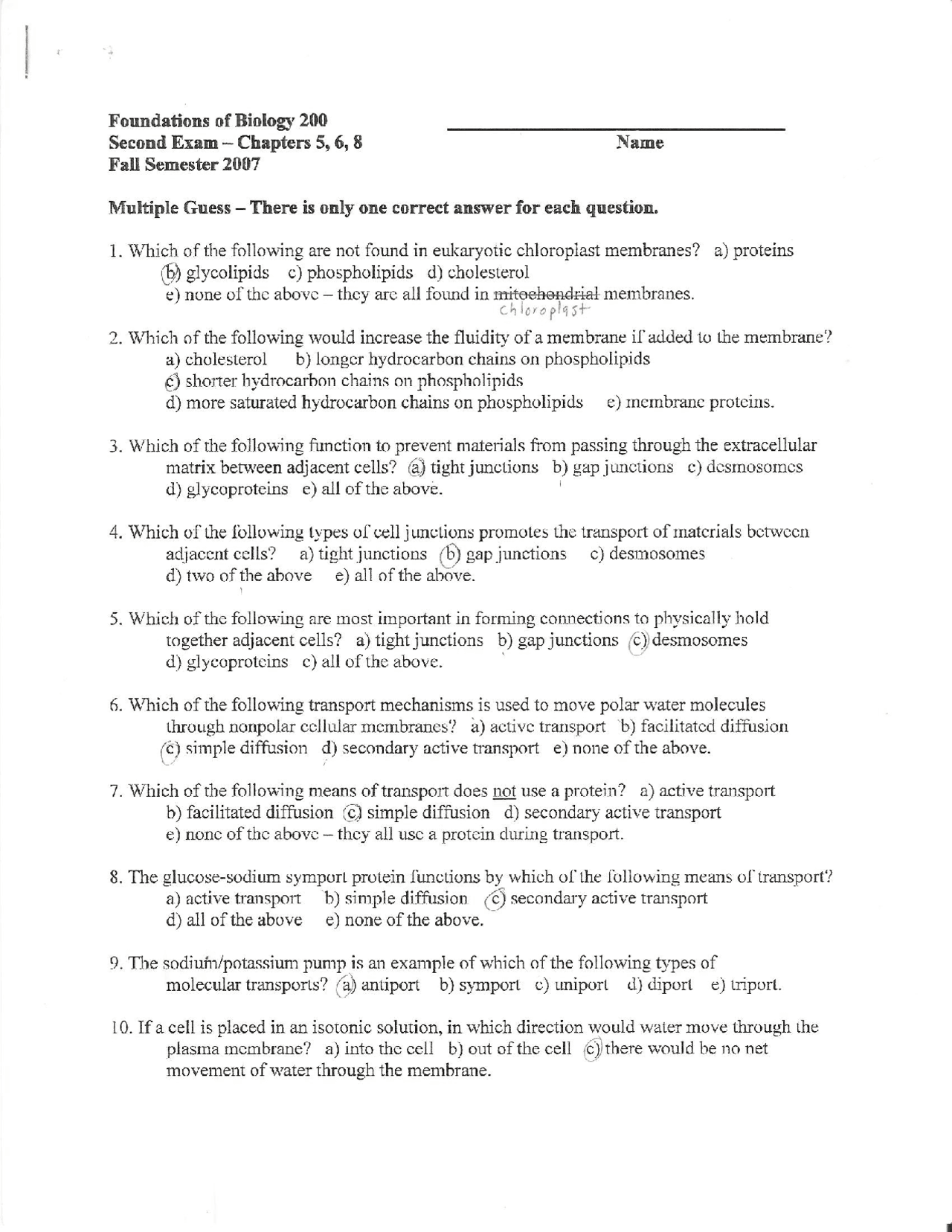 30 Multiple Choice with Answers Exam 2 - Foundations of Biology | BIOL ...