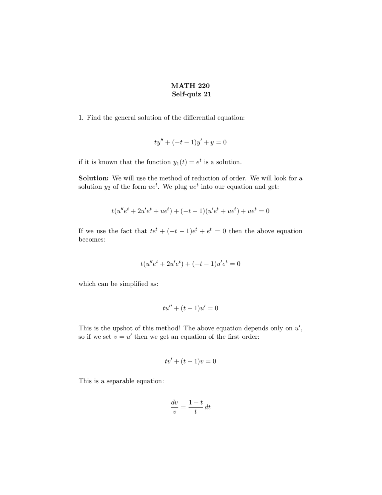 Solving Diff. Equations: General Solutions with Reduction & Variation ...