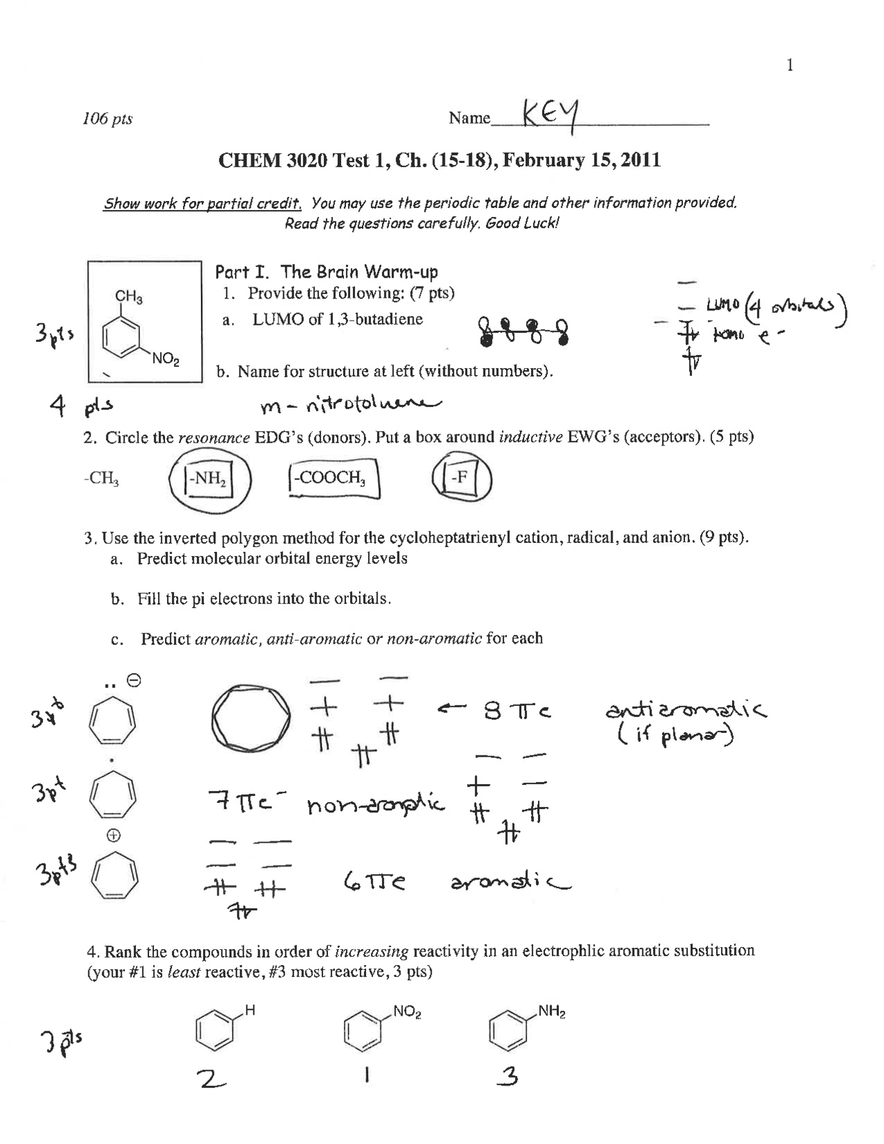 10 Problems with Solutions on Organic Chemistry II - Test 1 | CHEM 3020 ...