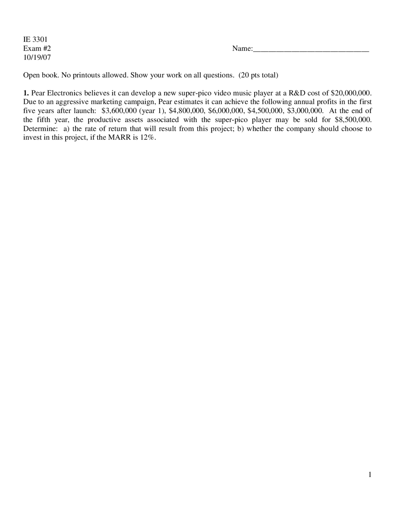 Exam Ii Questions For Engineering Economic Analysis Ie 3301 Docsity