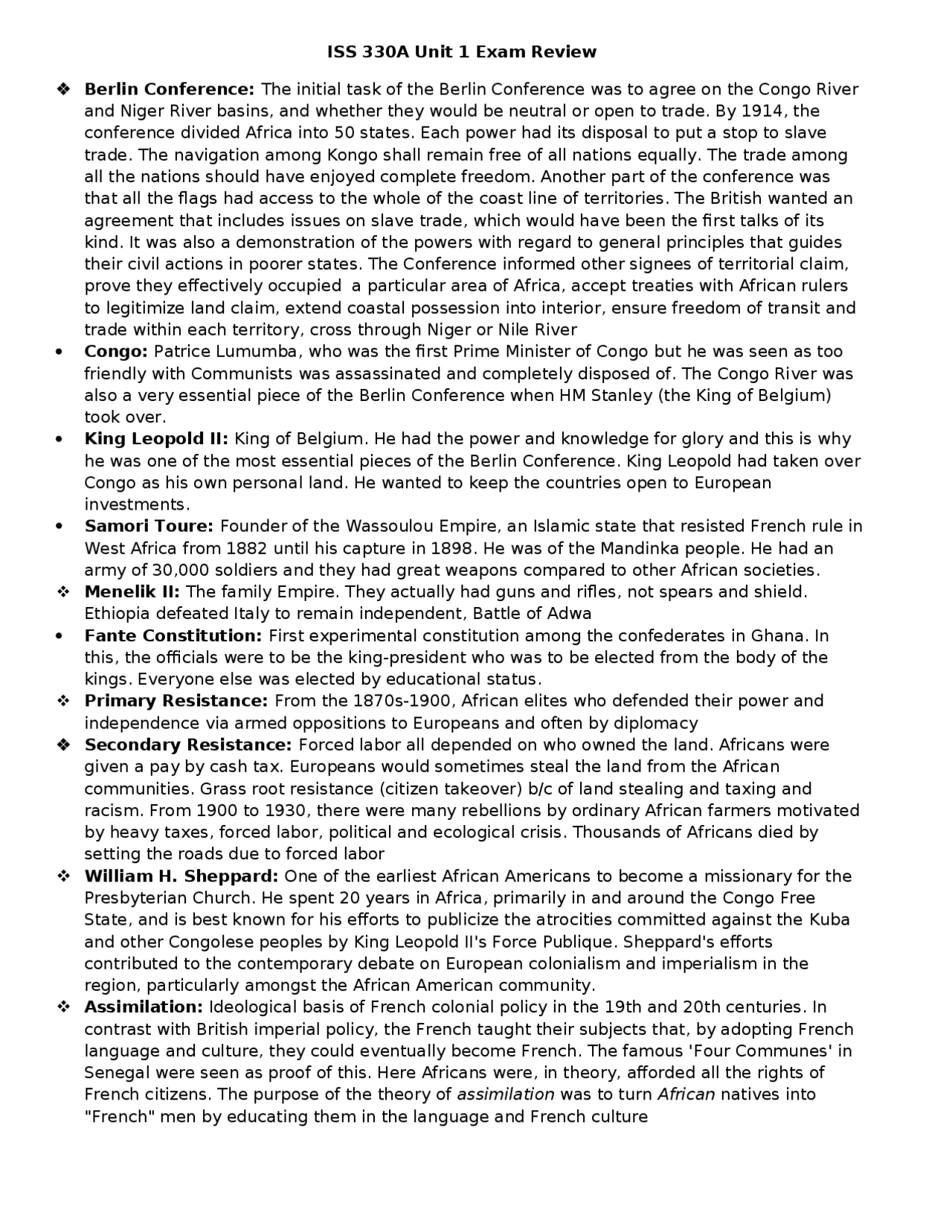 The Berlin Conference (1884) - Africa Society Science | ISS 330A - Docsity