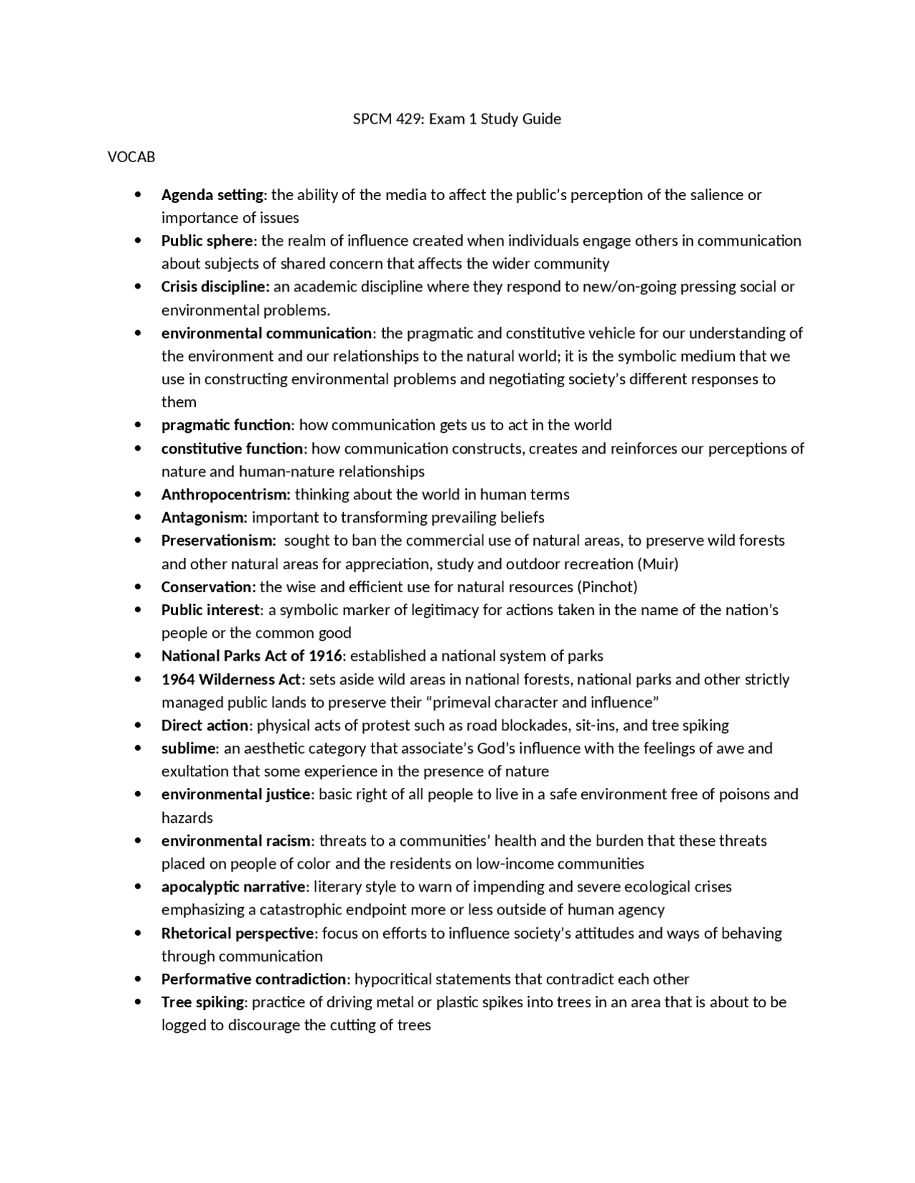 Introduction To Environmental Discourse Exam 1 Review Spcm 429