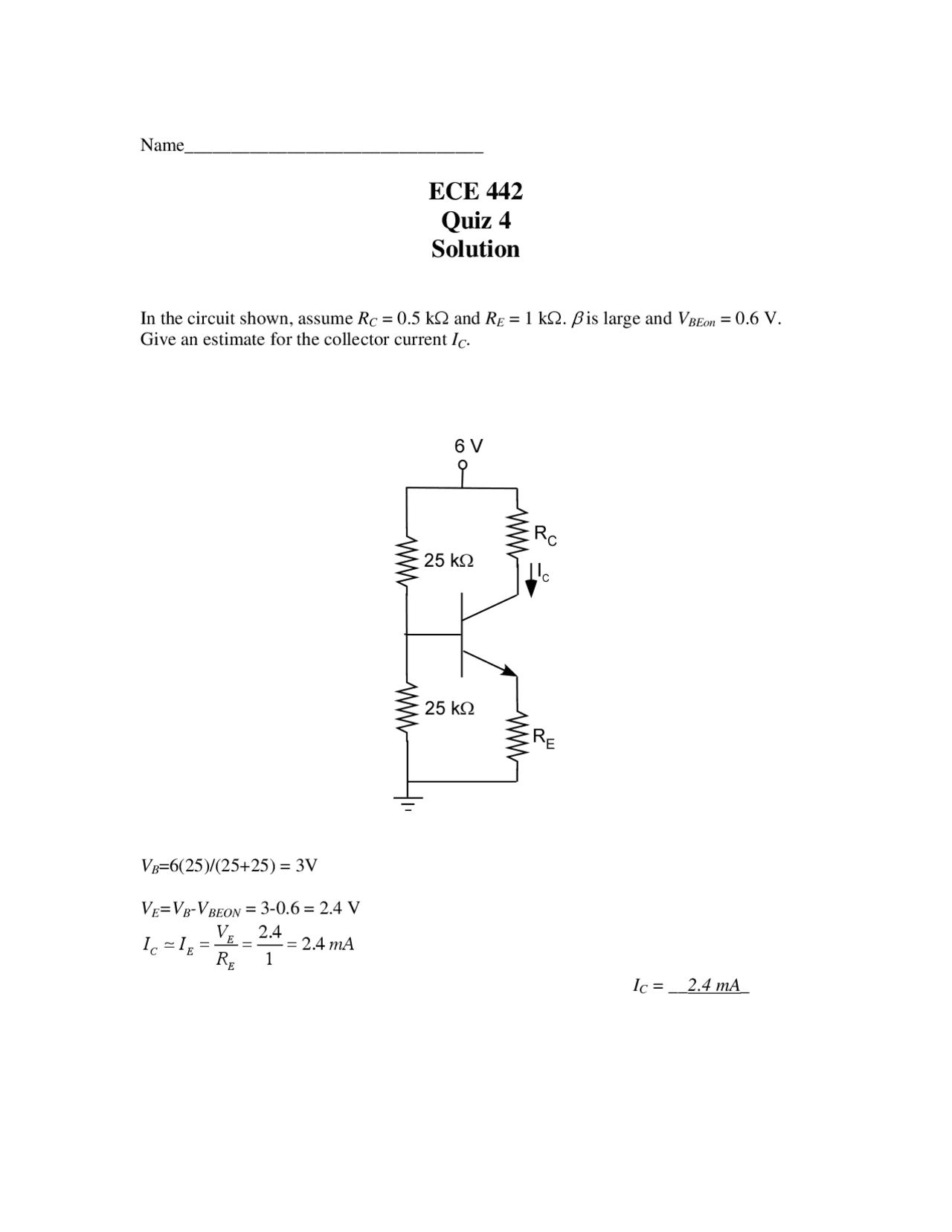 Quiz 4 - Electronic Circuits - Solution | ECE 342 - Docsity
