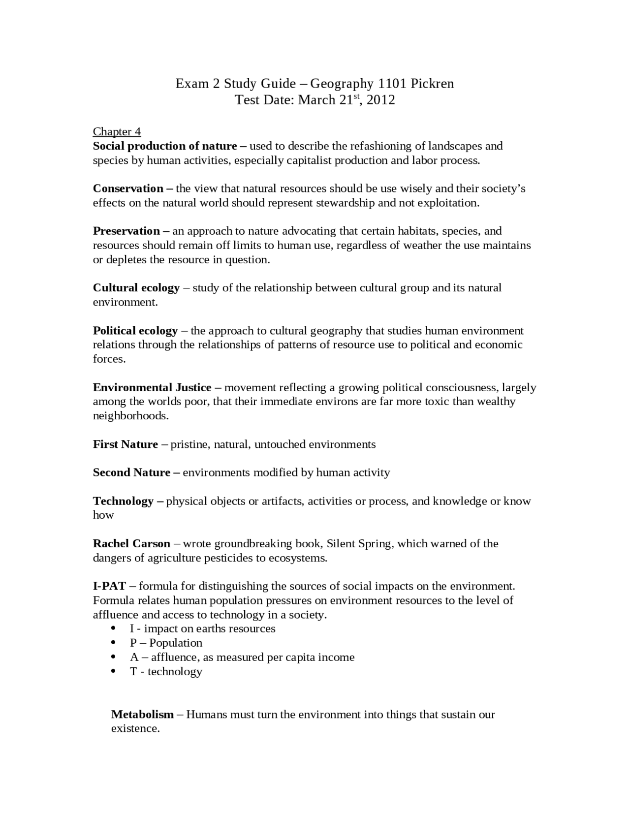 Exam 2 Study Guide - Human Geography: People, Places, and Cultures ...