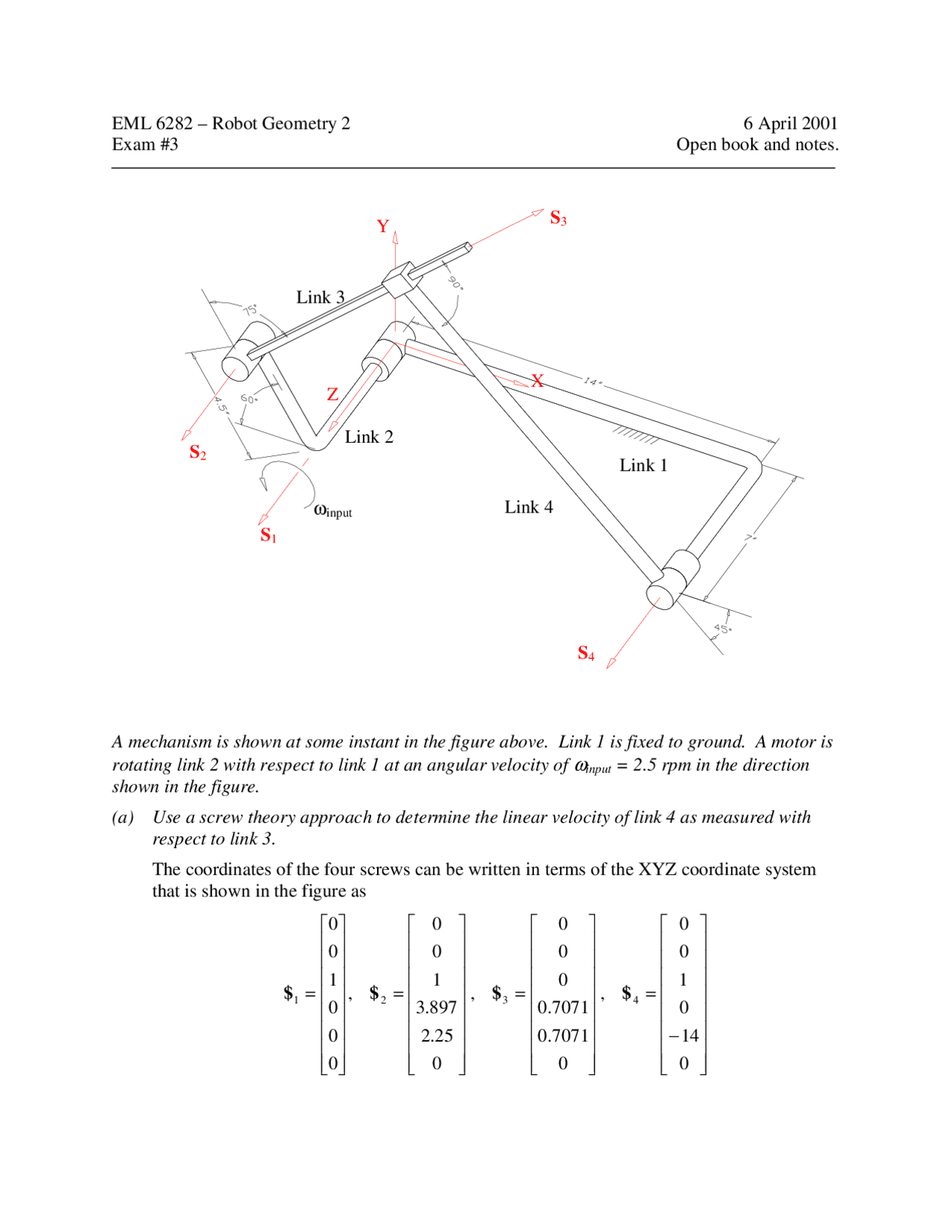 Past Exam 3 With Solutions Robot Geometry Ii Eml 6282 Docsity