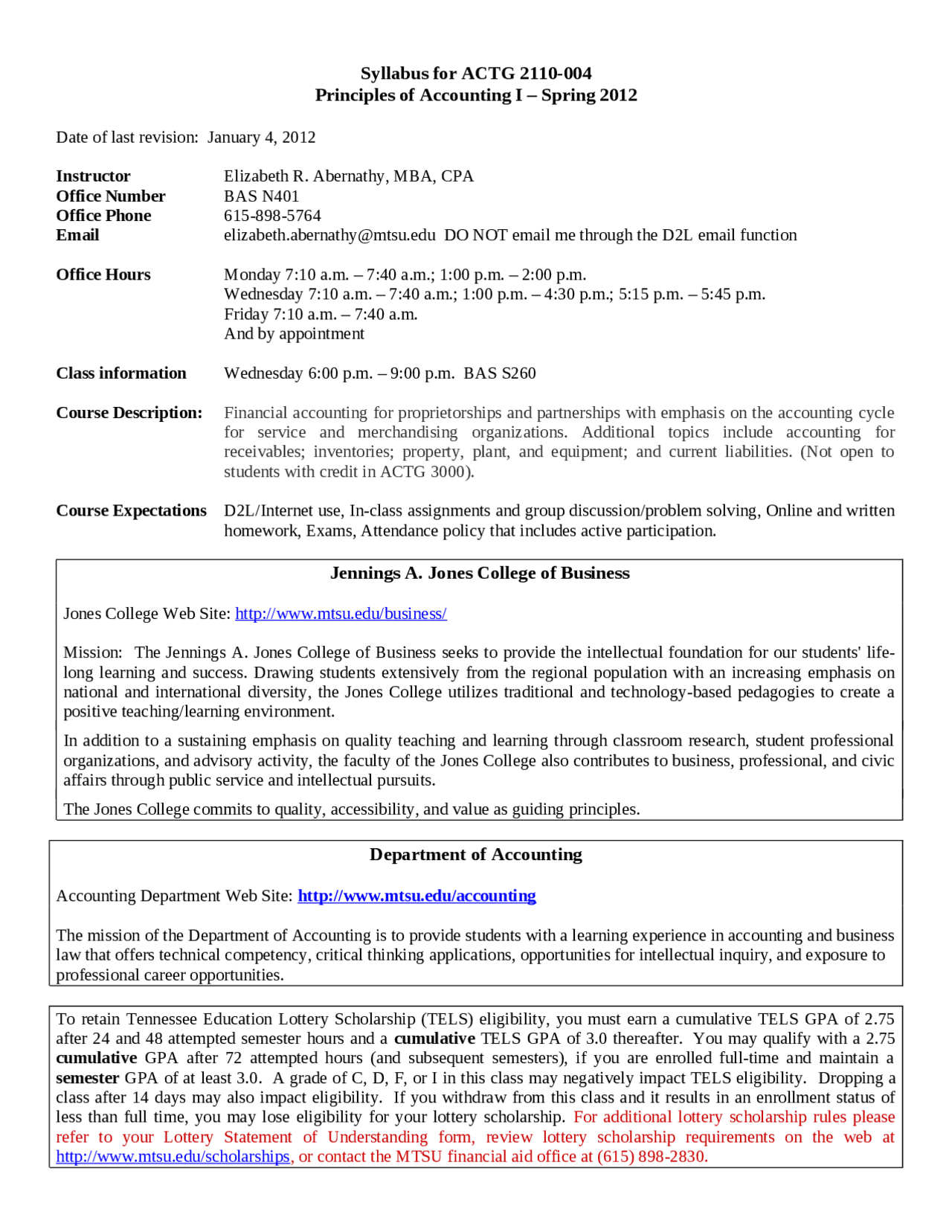 Syllabus for Principles of Accounting I | ACTG 2110 - Docsity