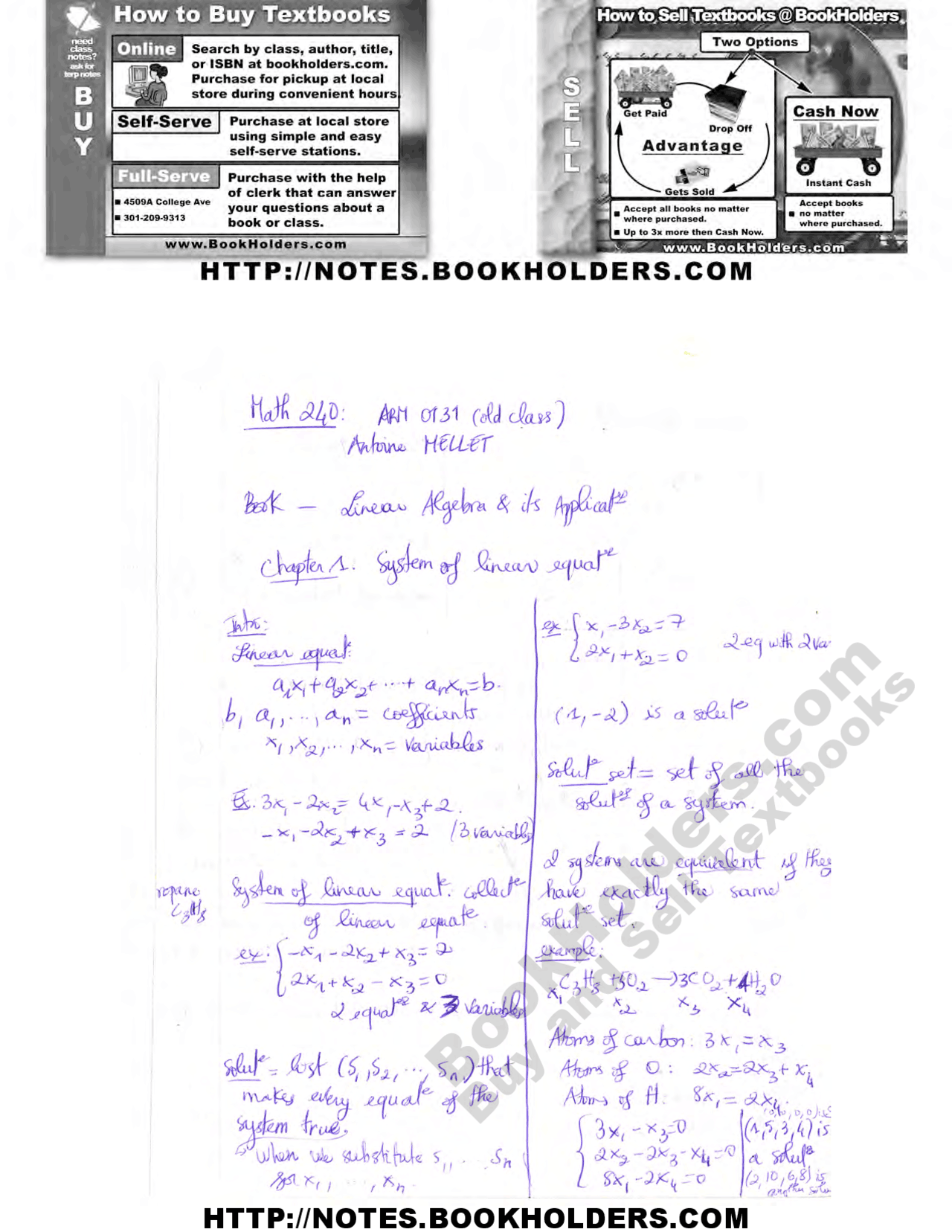 Handwritten Notes On Introduction To Linear Algebra Math 240 Docsity