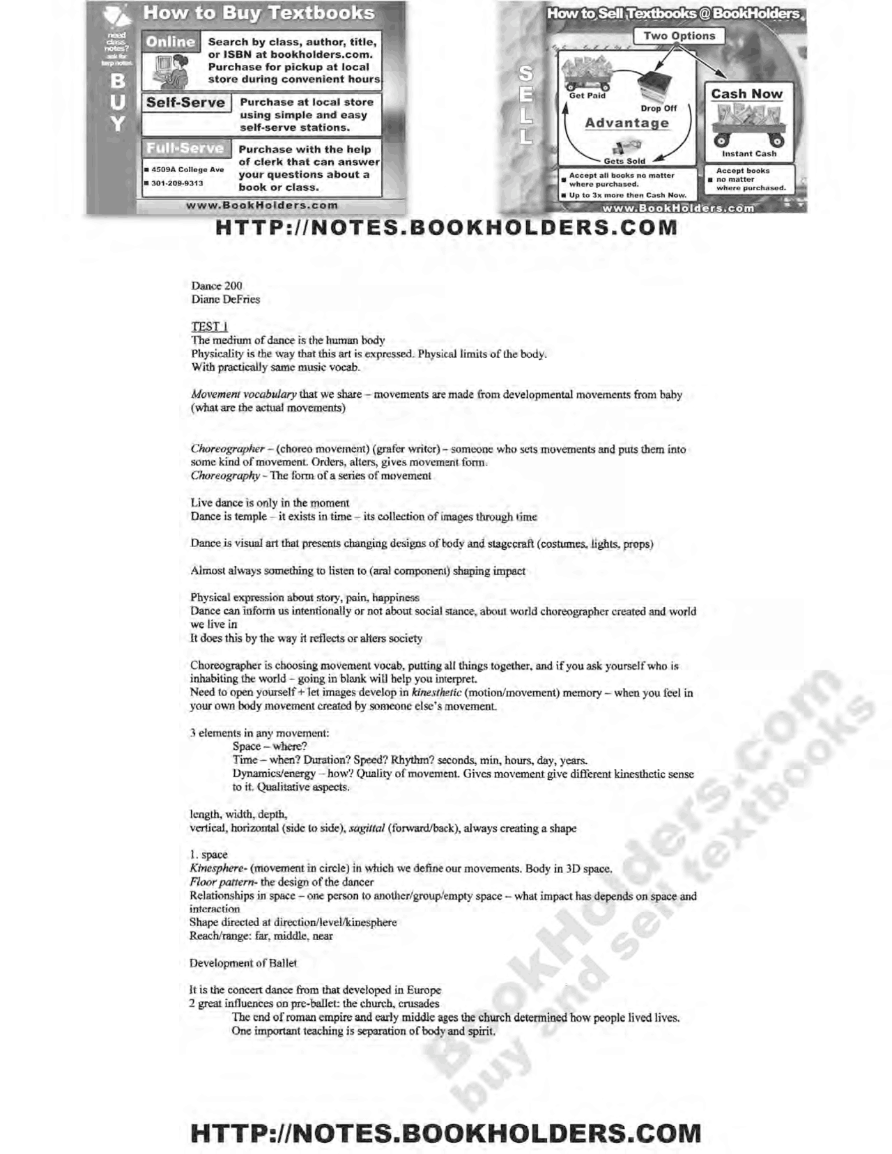 Notes On Introduction To Dance And Choreography Danc 200 Docsity
