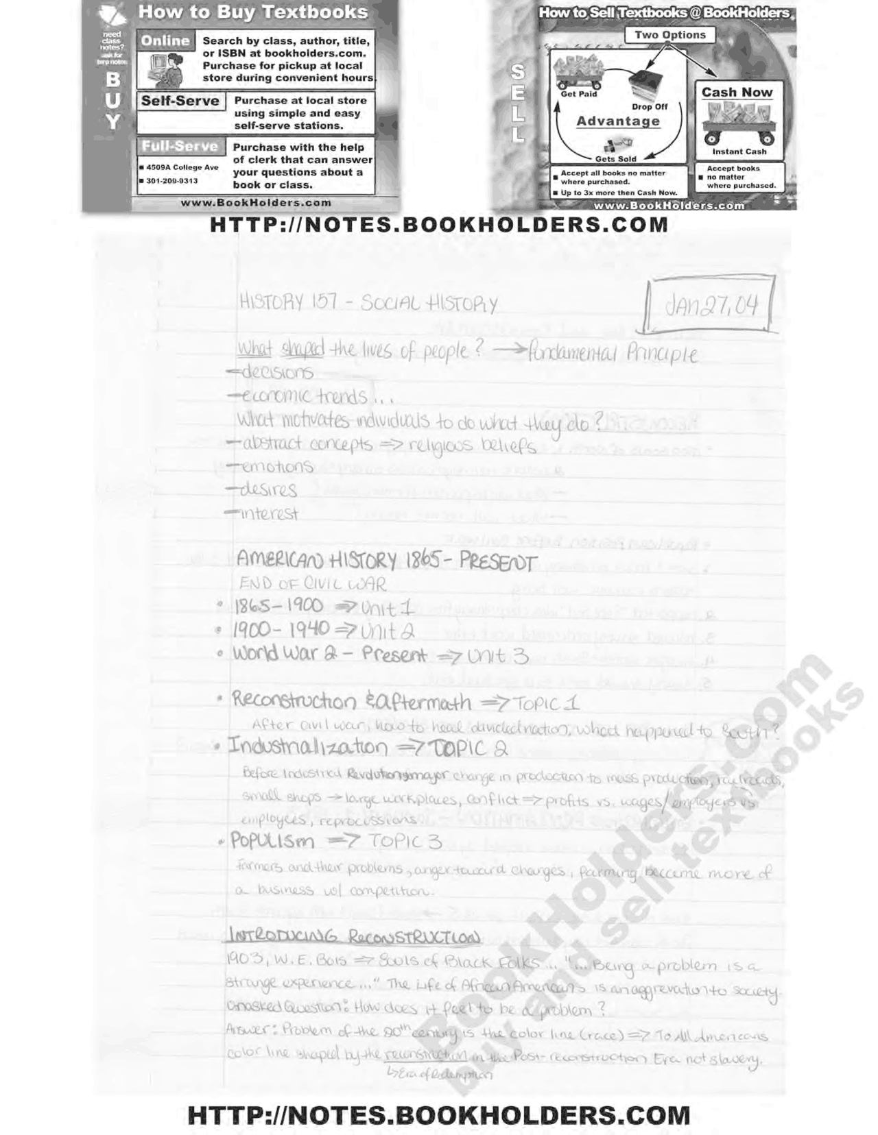 Handwritten Notes on Social History - History of U.S Since 1865 | HIST ...