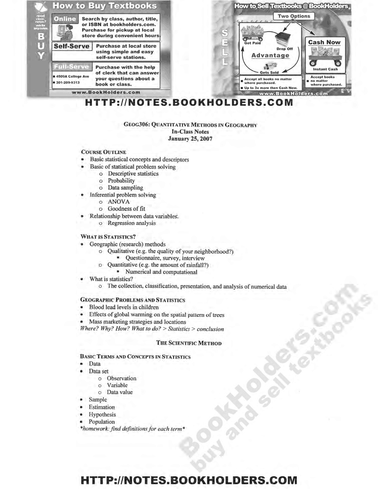 Notes On Quantitative Methods In Geography Geog 306 Docsity