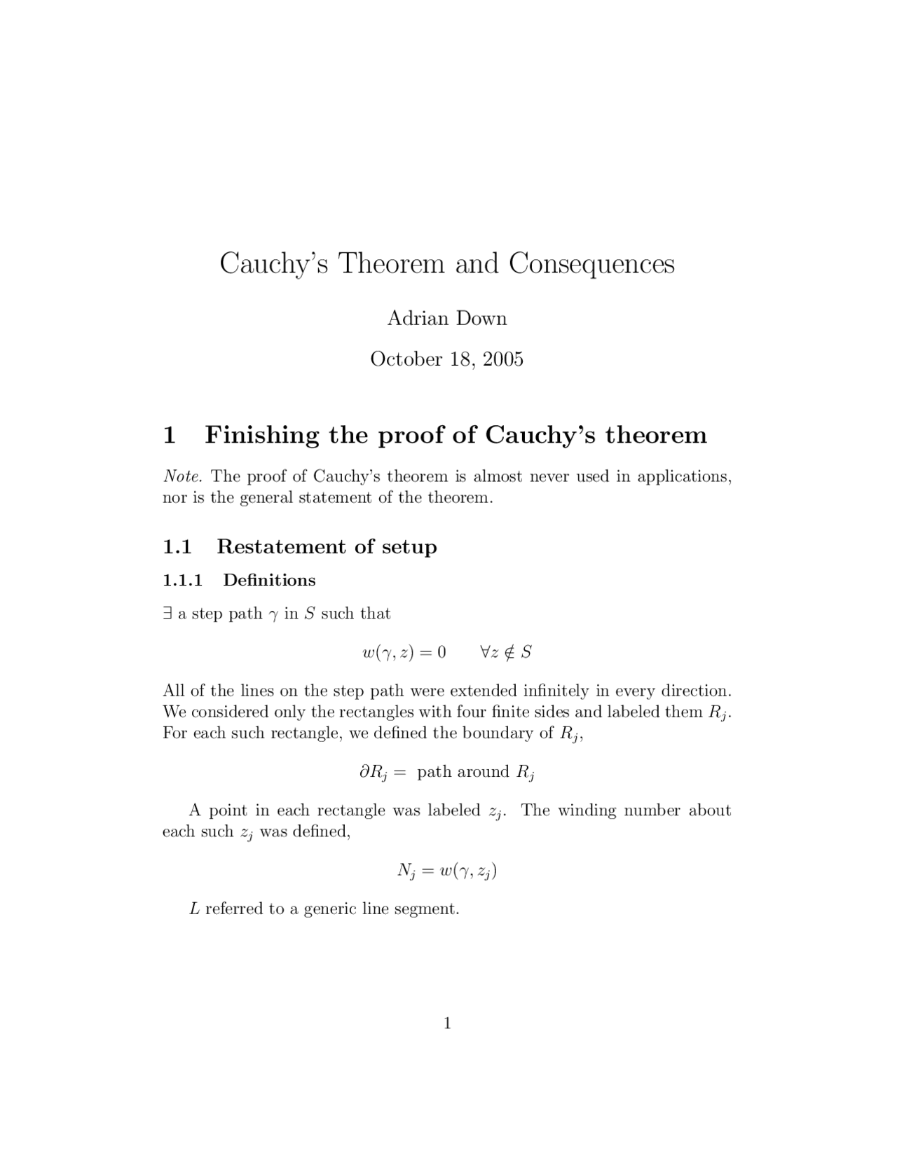 Cauchy's Theorem and Consequences - Essay - Integral Calculus - Docsity