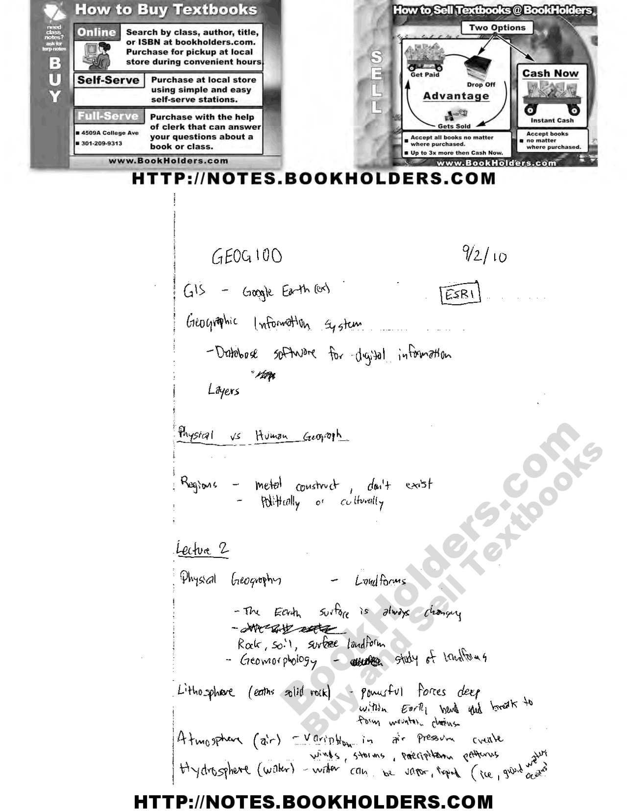 Notes On Geographic Information System Geog 100 Docsity