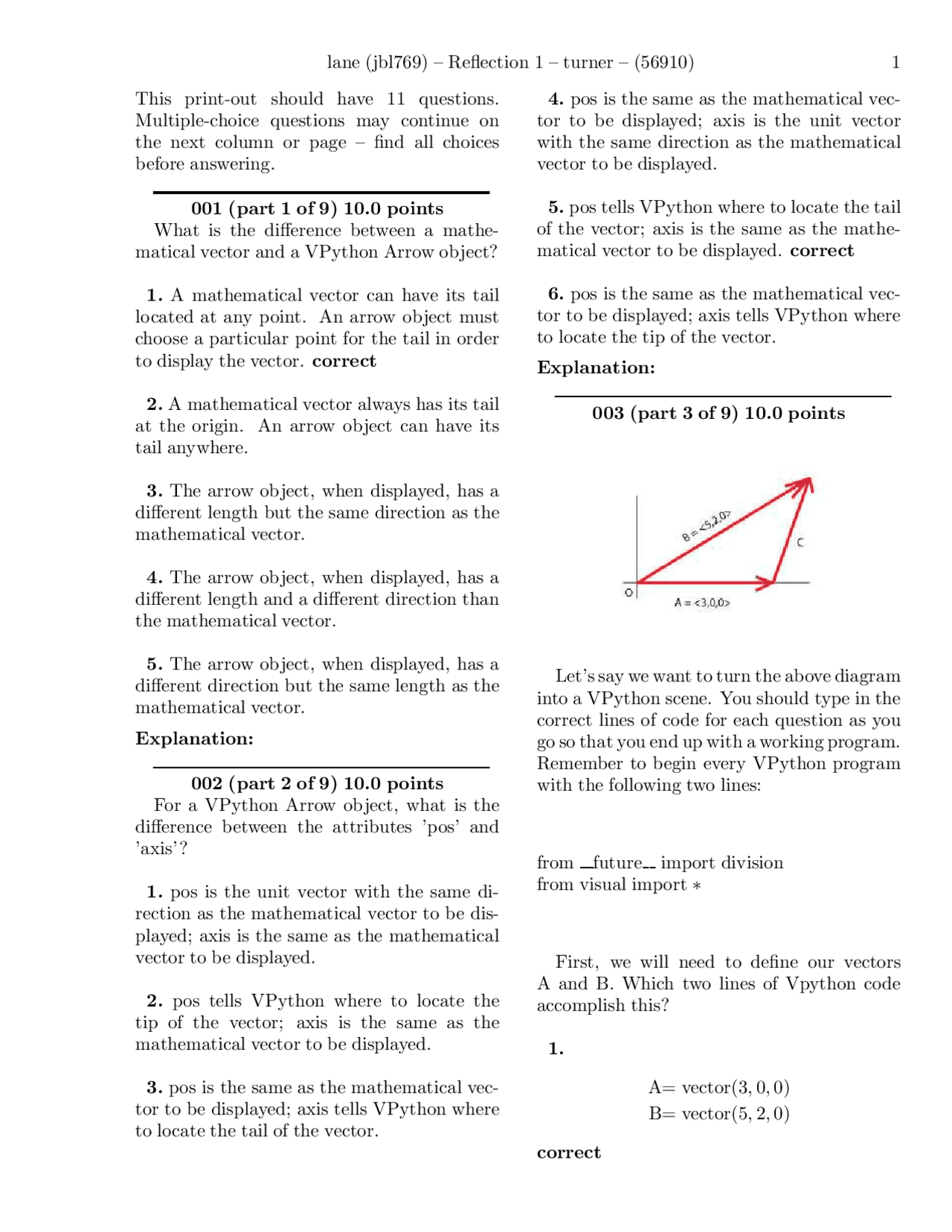 Reflection - Turner | Engineering Physics I | PHY 303K - Docsity
