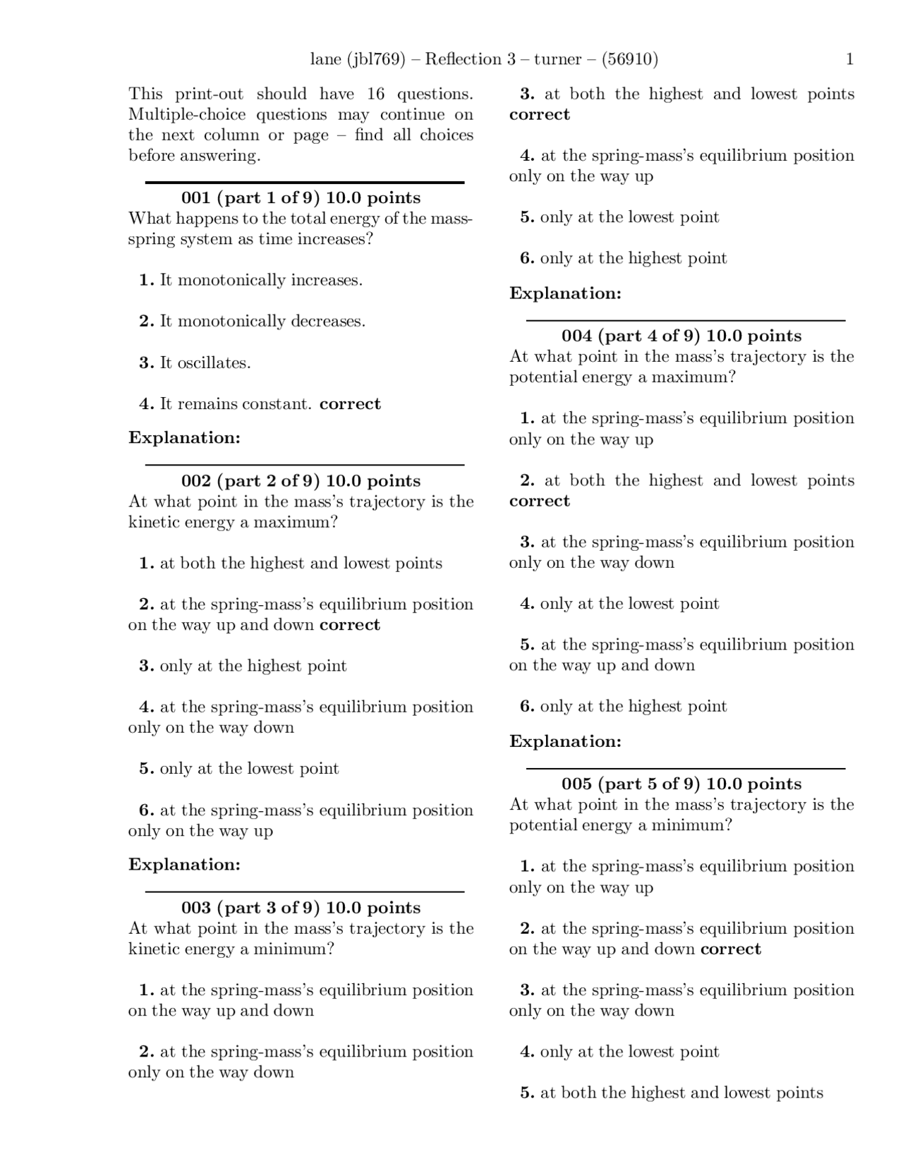 Sample Quiz 3 with Answers - Engineering Physics I | PHY 303K - Docsity
