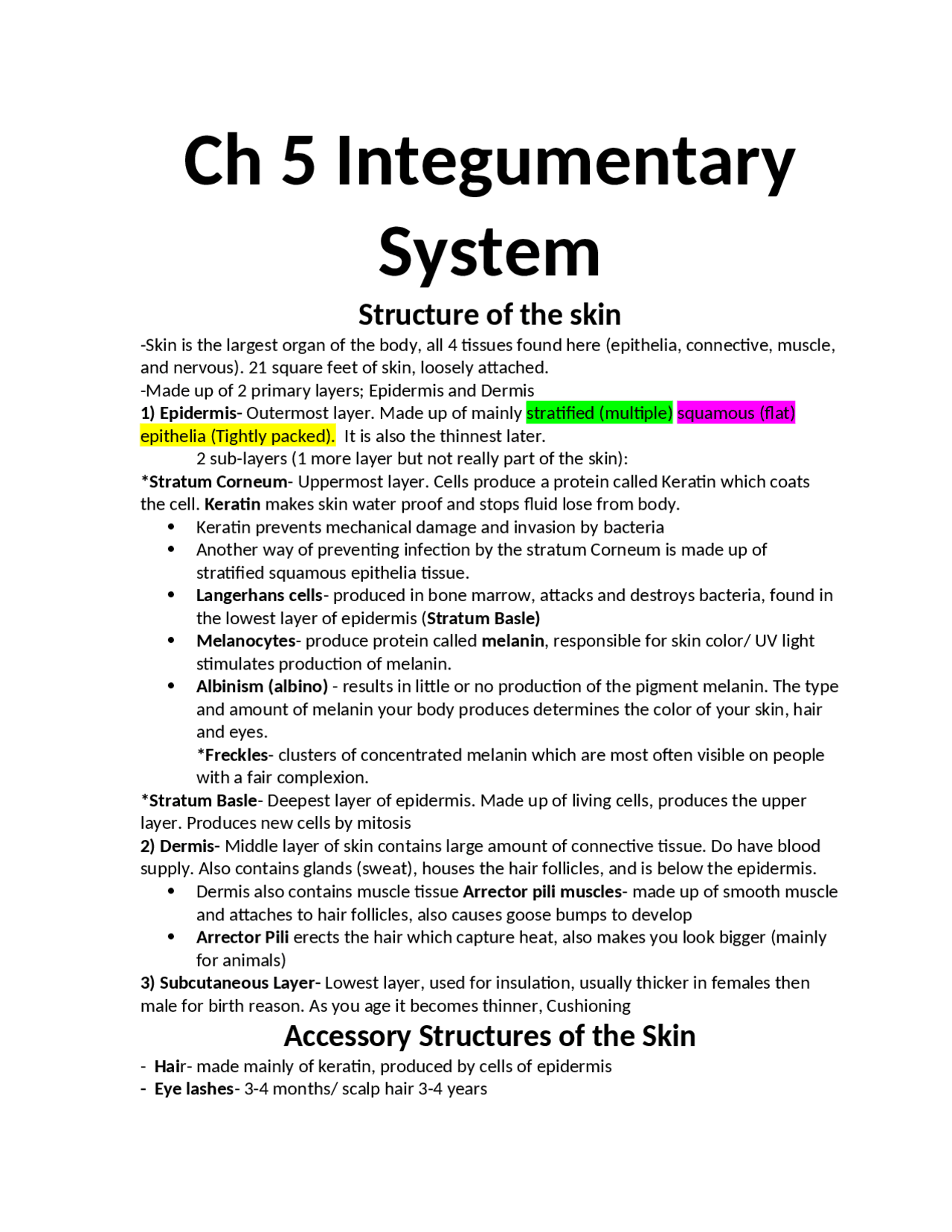 Lecture Notes on Structure of the Skin | BIO 1004 - Docsity