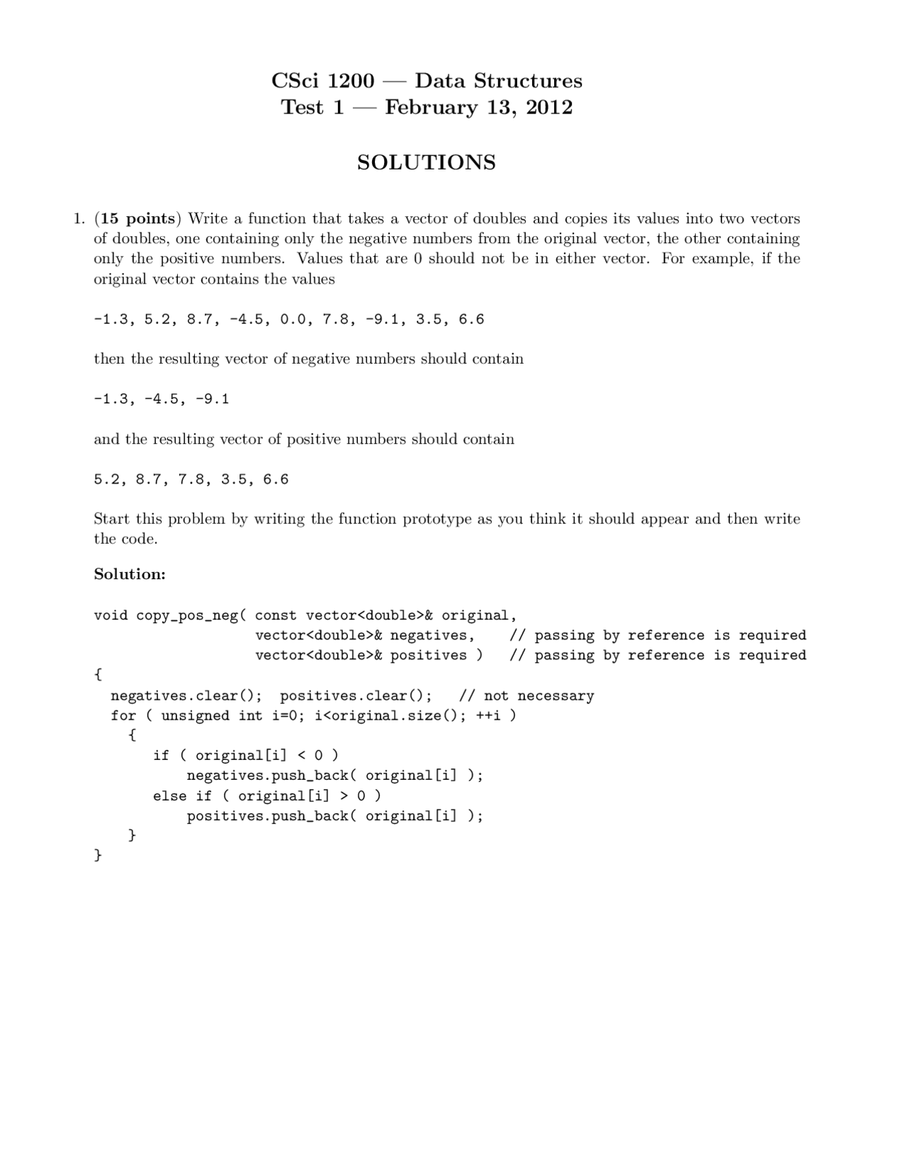 Test 1 With Solution Data Structures Csci 1200 Docsity