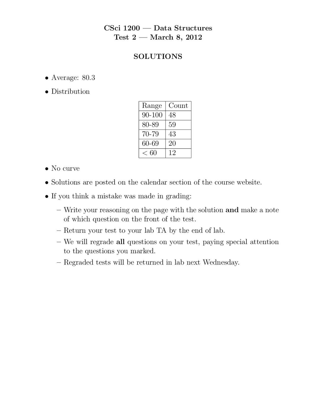 Test 2 Solutions Data Structures Fall 2012 Csci 1200 Docsity