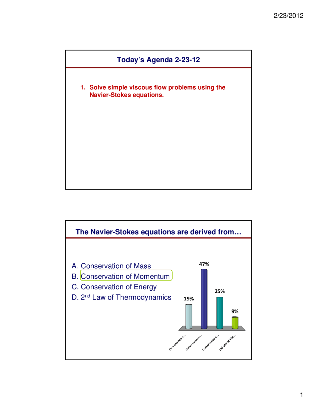 The Navier-Stoke Equations in Basic Fluid Mechanics - Lecture Slides | MEM 220 - Docsity