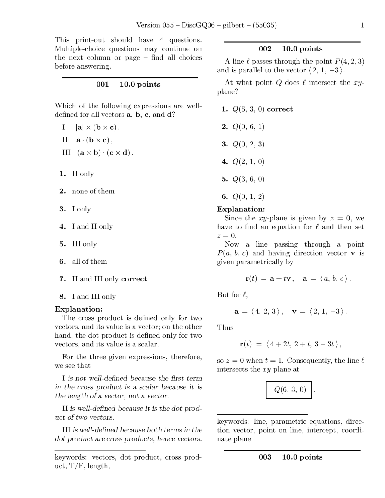 Quiz 6 With Answer Key Sequences Series And Multivariable Calculus