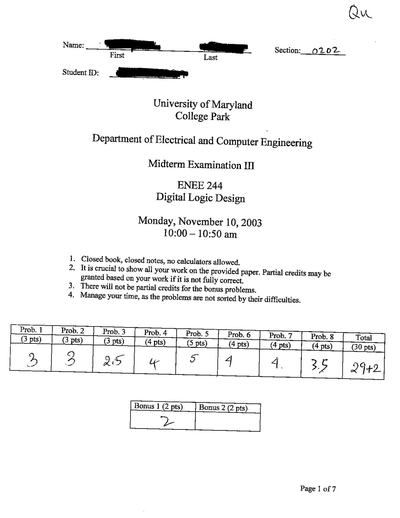Department Electrical And Computer Engineering Digital Logic Design Enee 244 Docsity