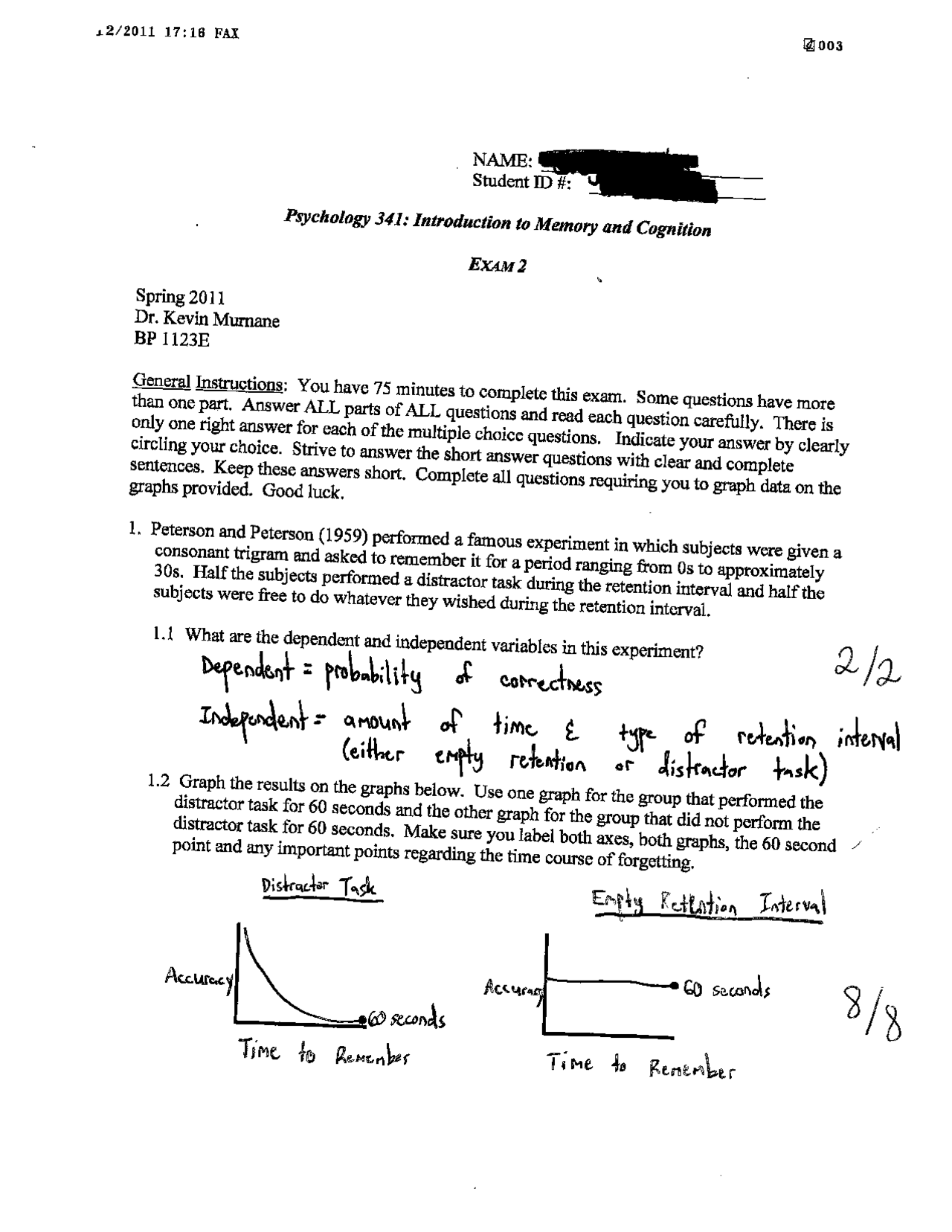 Exam 2 Solved Memory And Cognition 2011 Psyc 341 Docsity