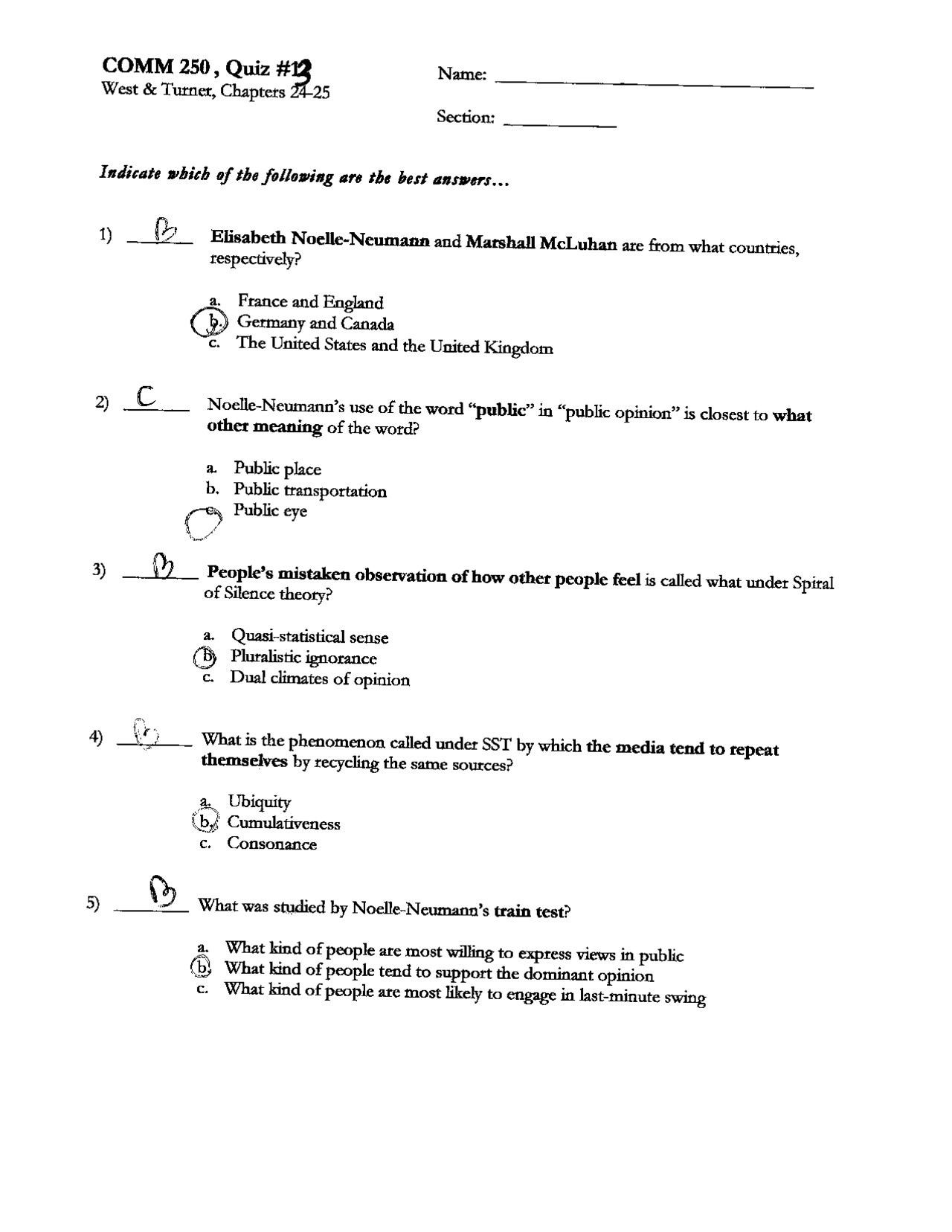 Quiz 13 Introduction Communication Inquiry Comm 250 Docsity