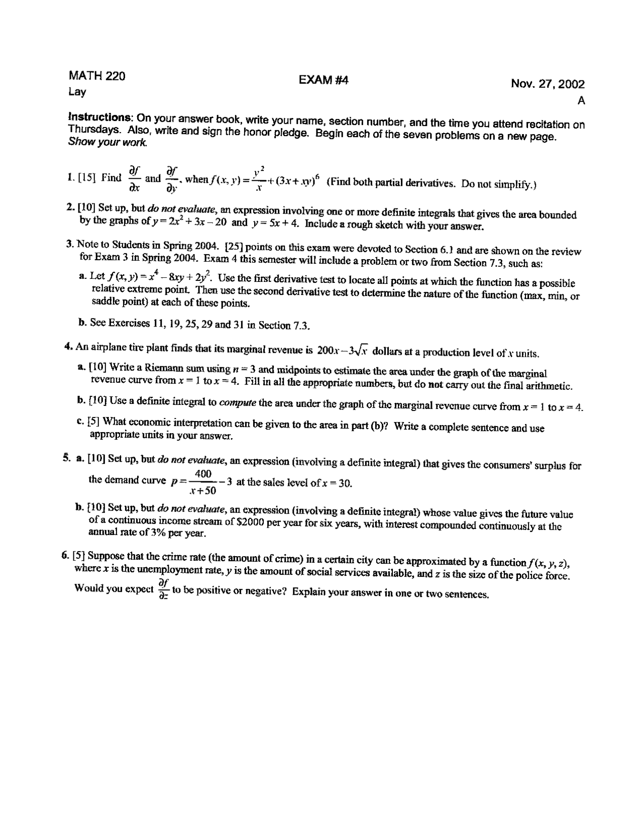 Exam 4 Practice Questions Elementary Calculus I Math 220 Docsity