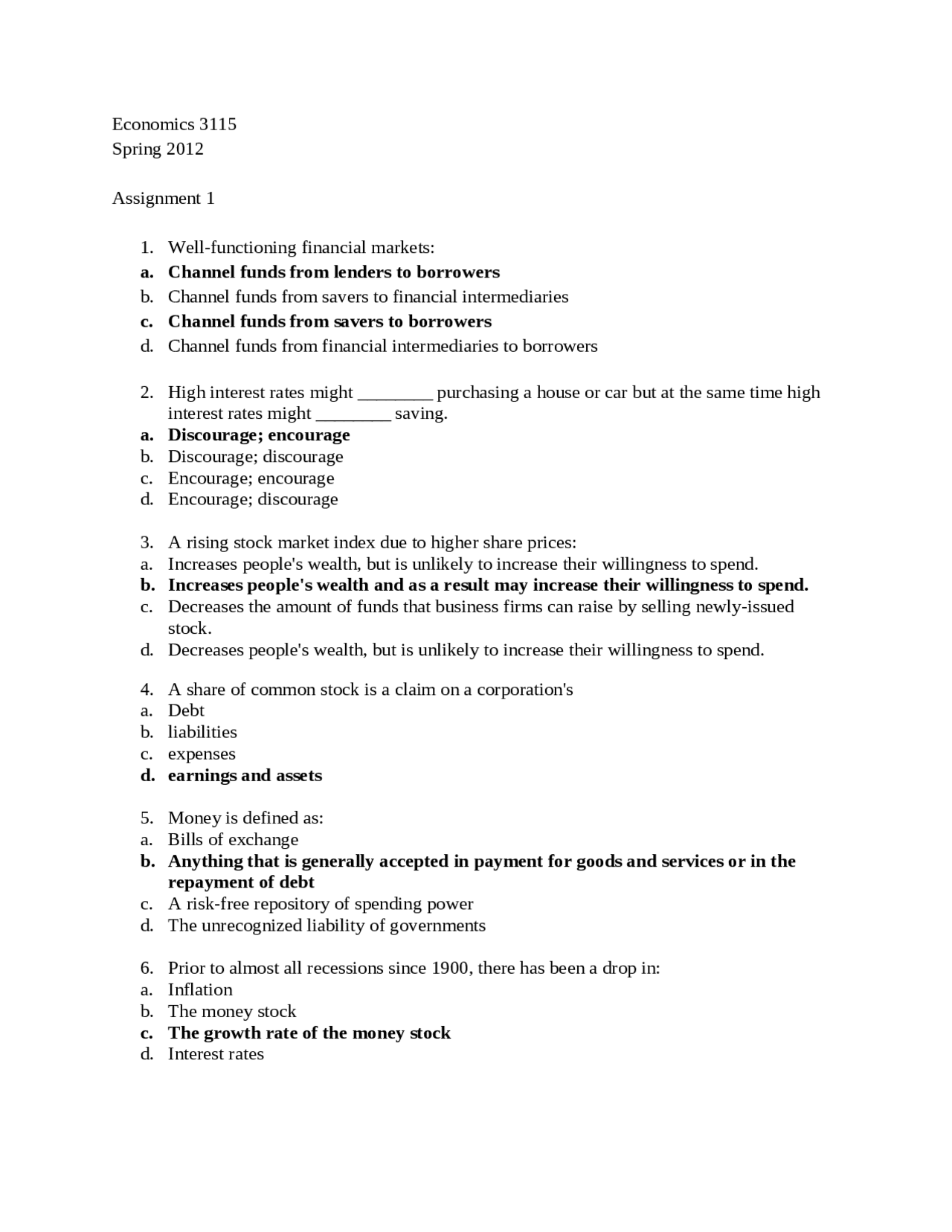 17 Multiple Choice Questions With Answers Money And Banking Econ